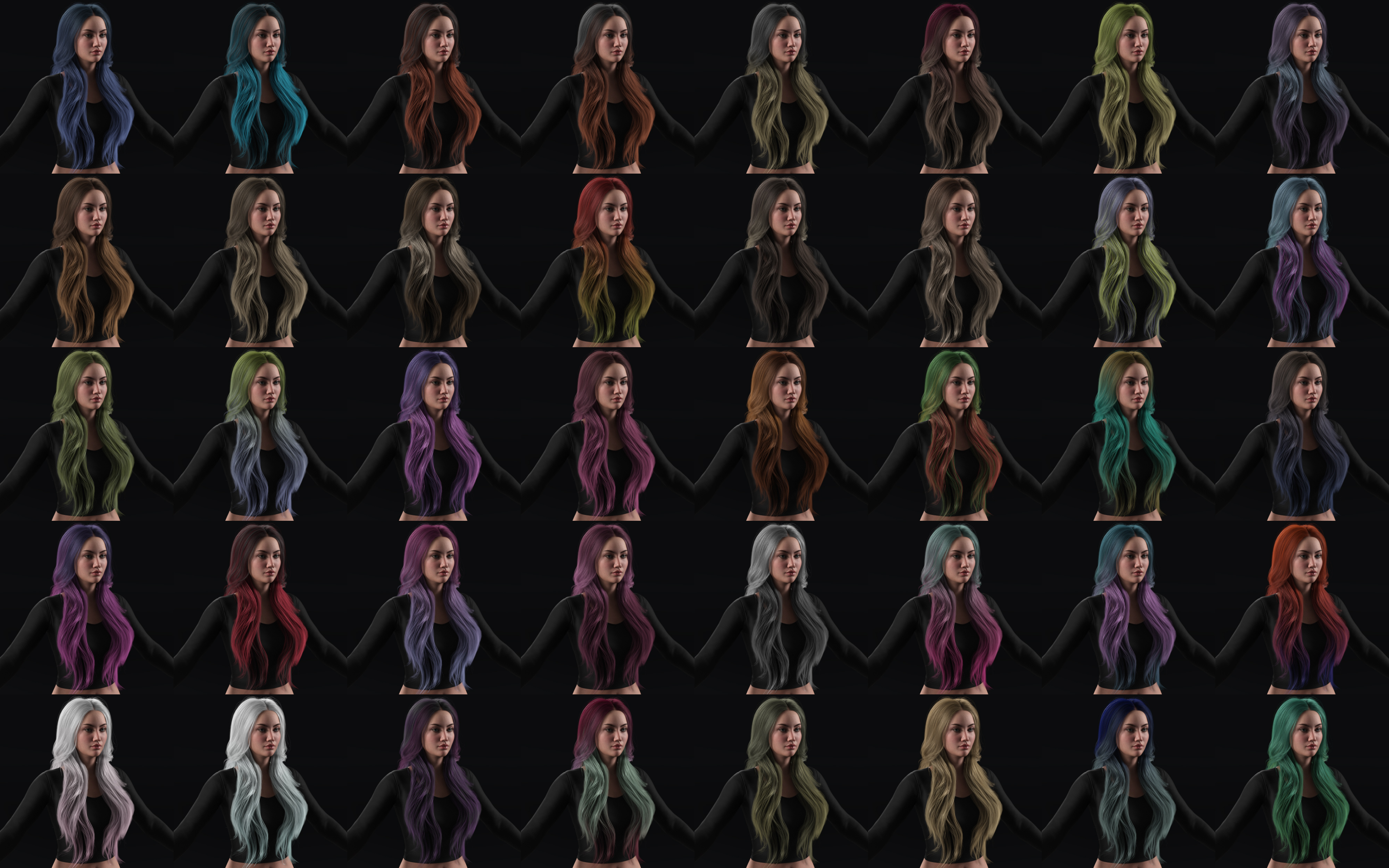 Very Long Layered Style Hair Color Expansion | Daz 3D
