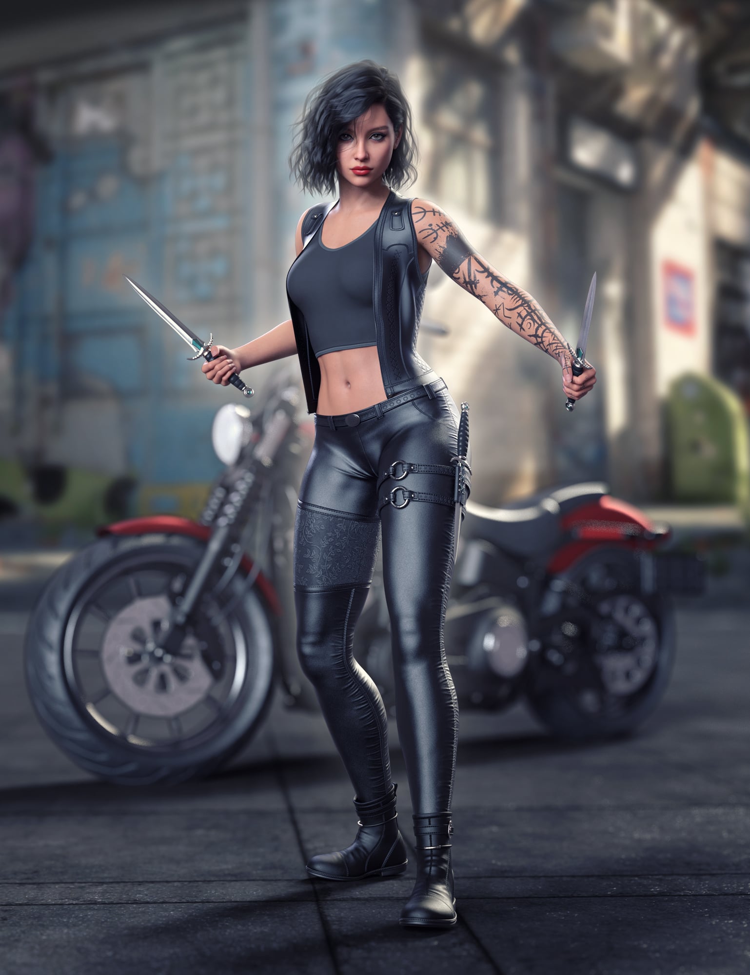 dForce Leather Assassin Outfit for Genesis 9, 8.1, and 8 Female | Daz 3D