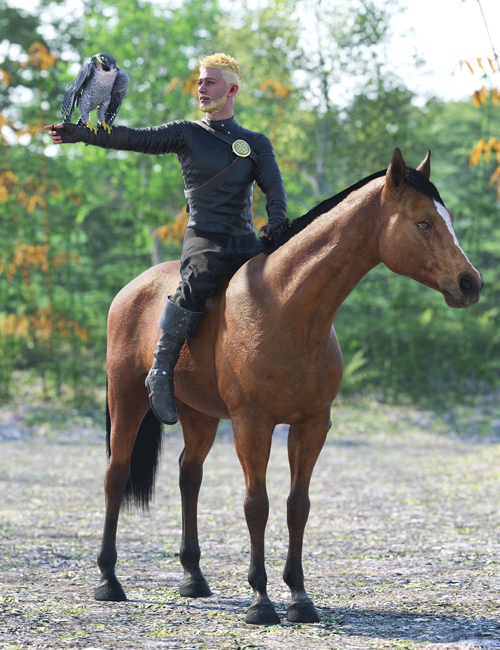 Mounted Falconry Poses for Genesis 9 Base, Horse 3 and DS Falcon | Daz 3D