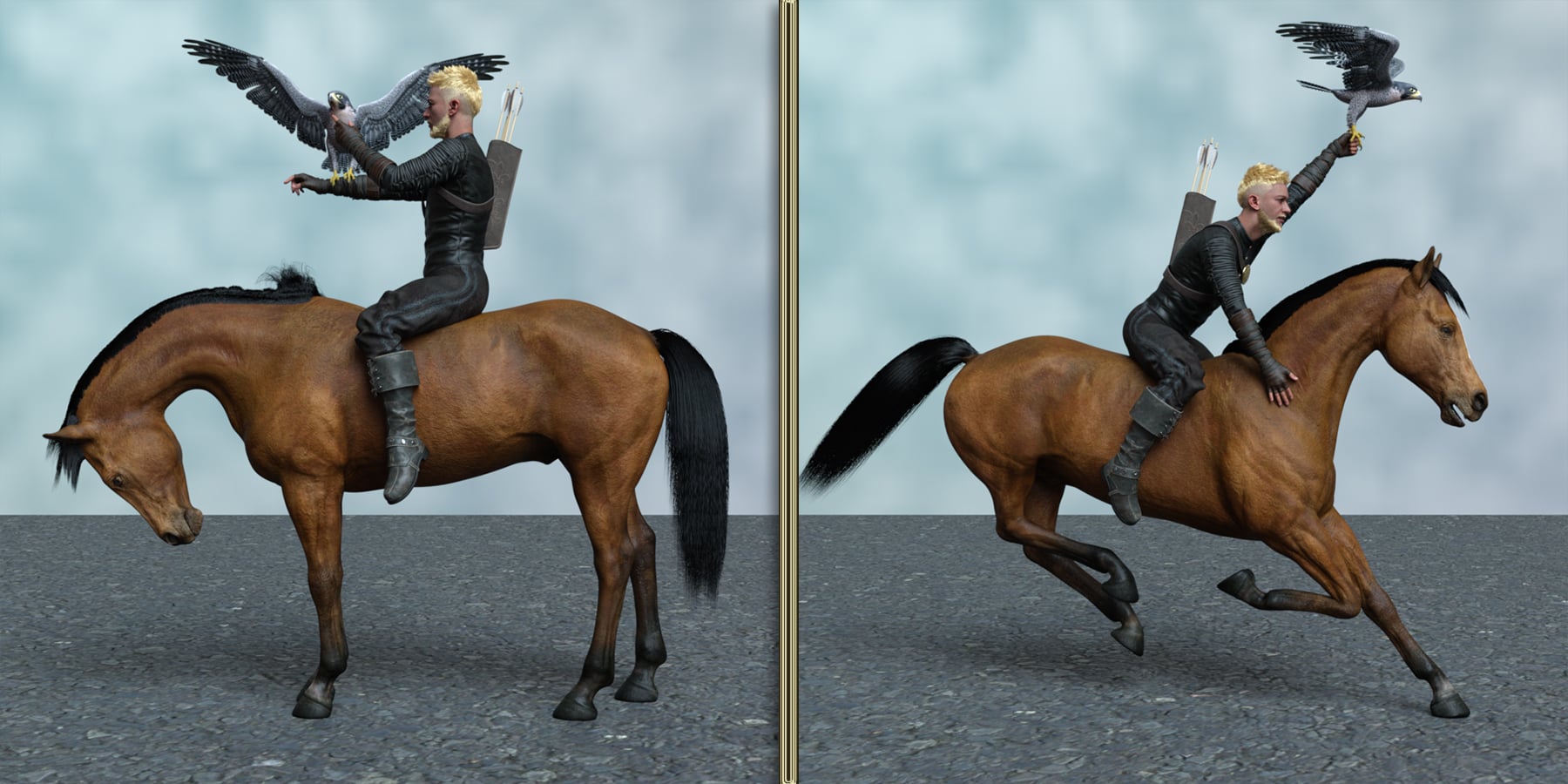 Mounted Falconry Poses for Genesis 9 Base, Horse 3 and DS Falcon | Daz 3D