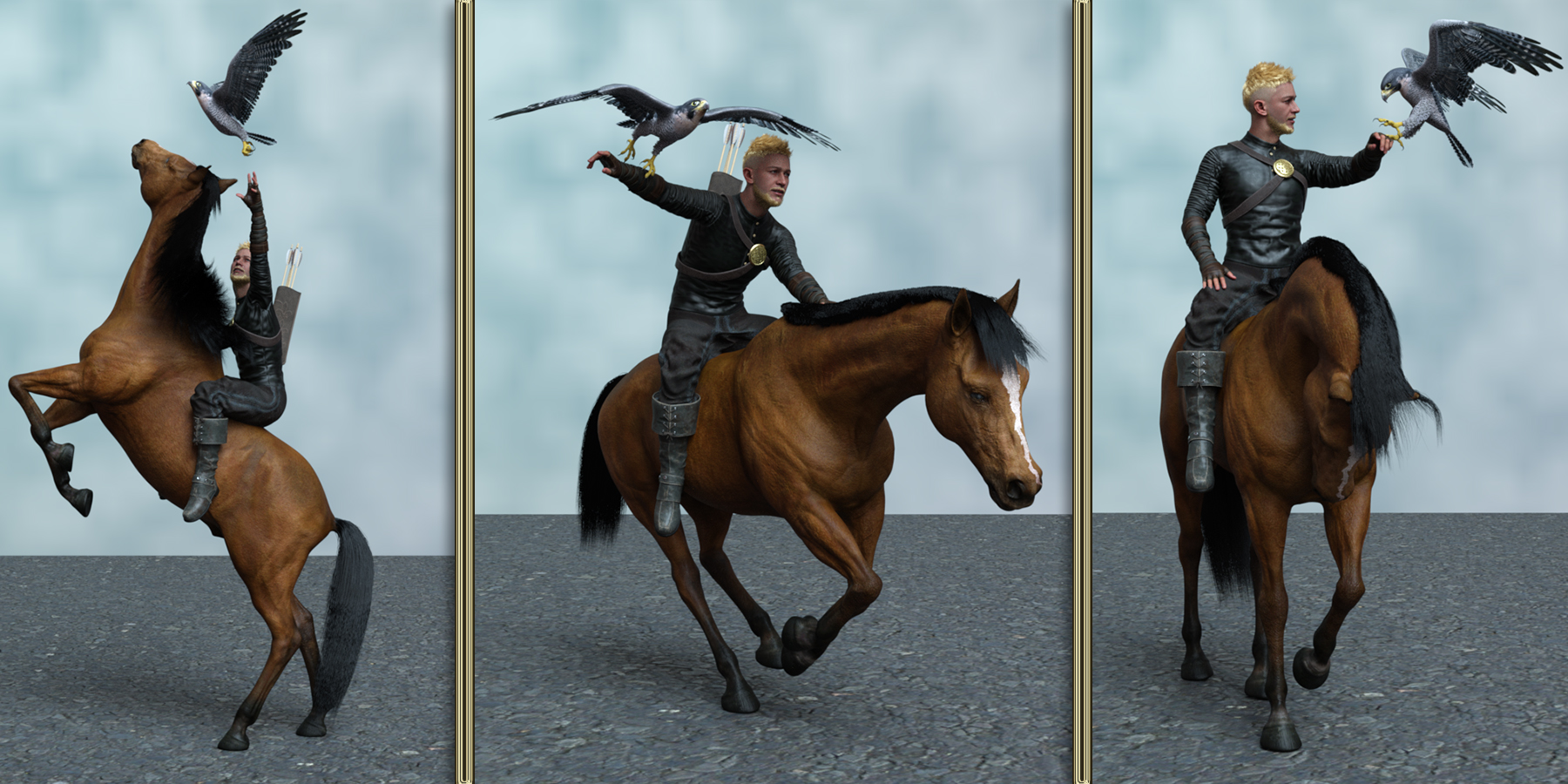 Mounted Falconry Poses for Genesis 9 Base, Horse 3 and DS Falcon | Daz 3D