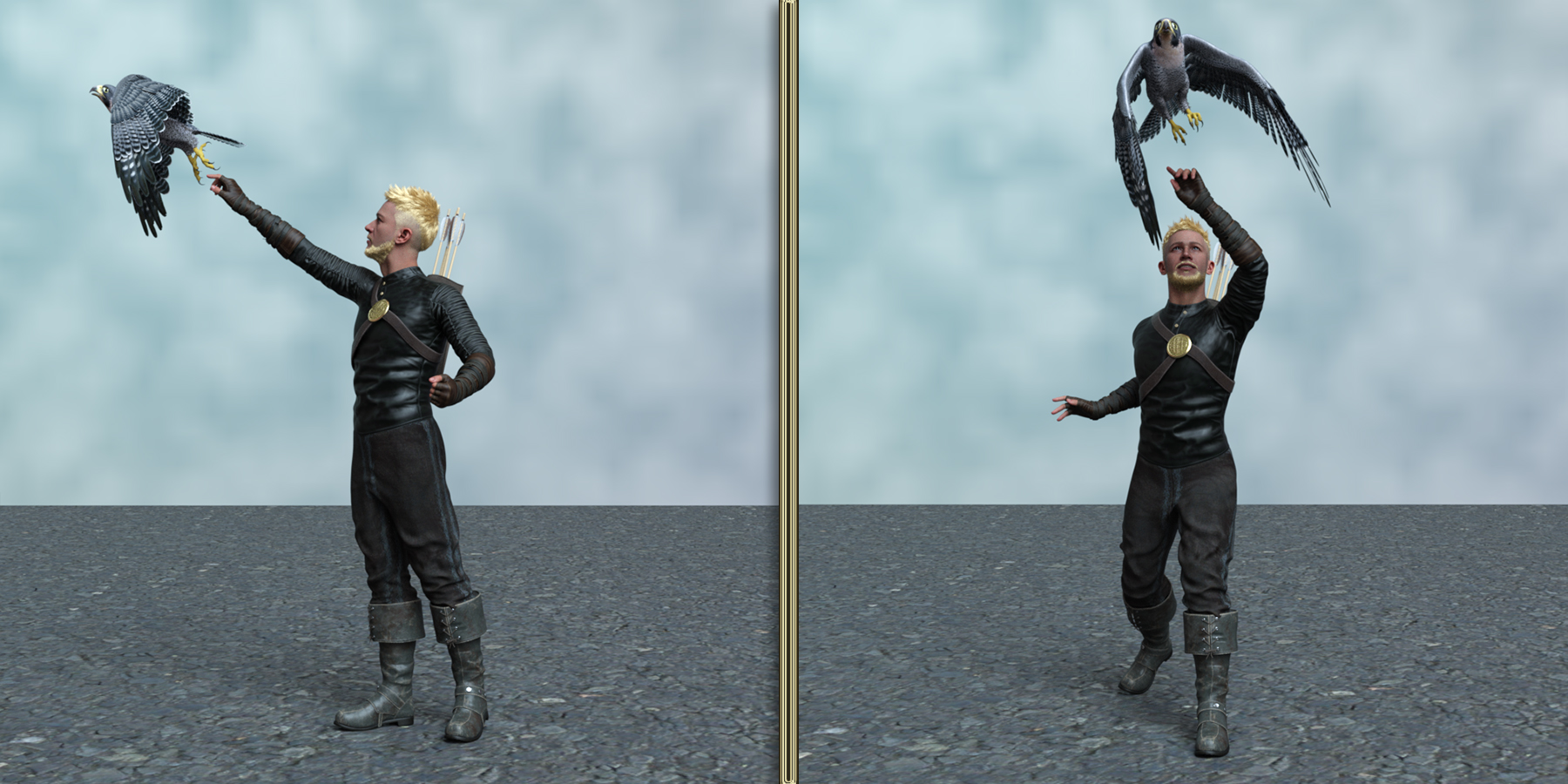 Falcon Whisperer Poses for Genesis 9 Base and DS Peregrine Falcon | Daz 3D