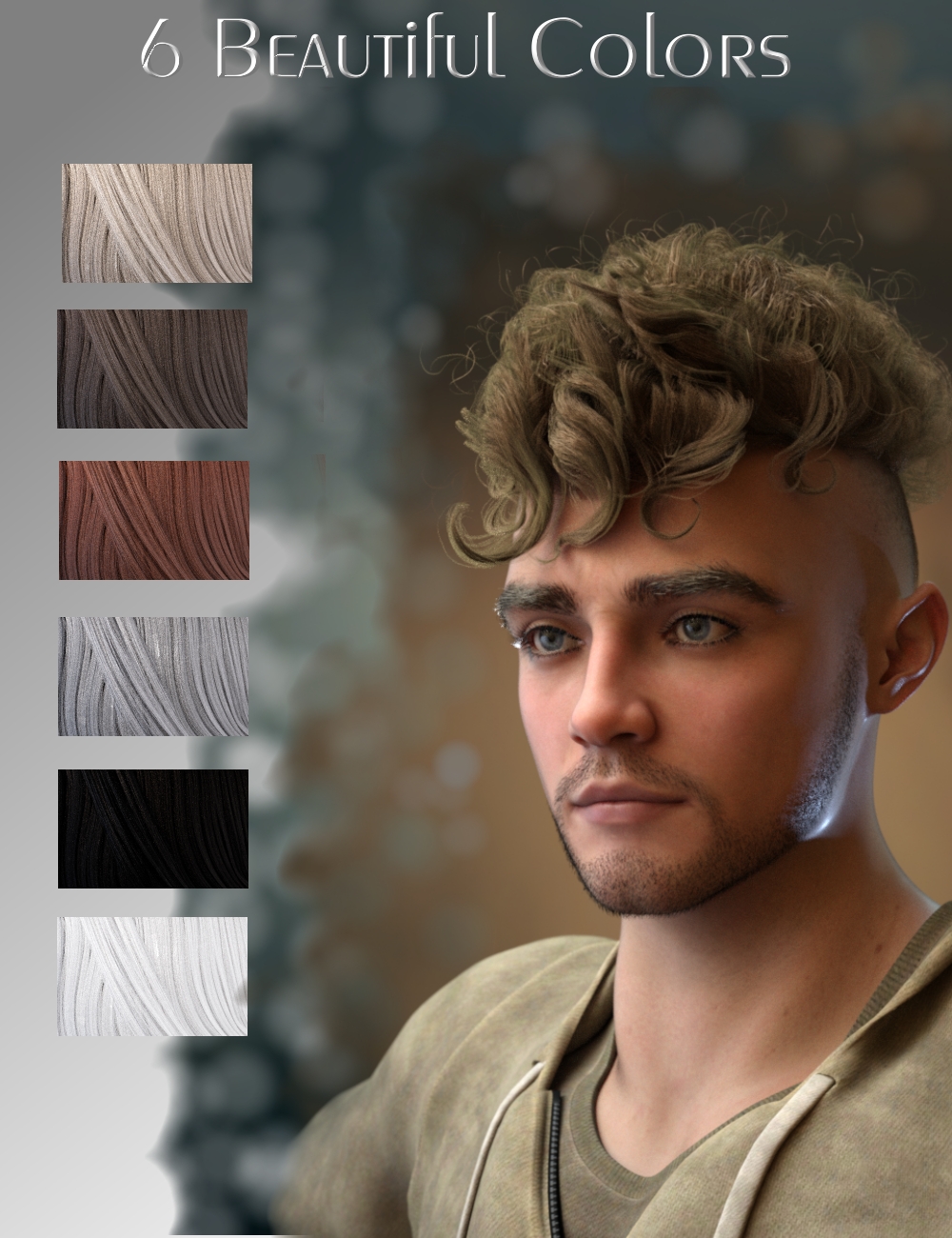 Elfiz Curls Hairstyle For Genesis 9 and 8 Male | Daz 3D