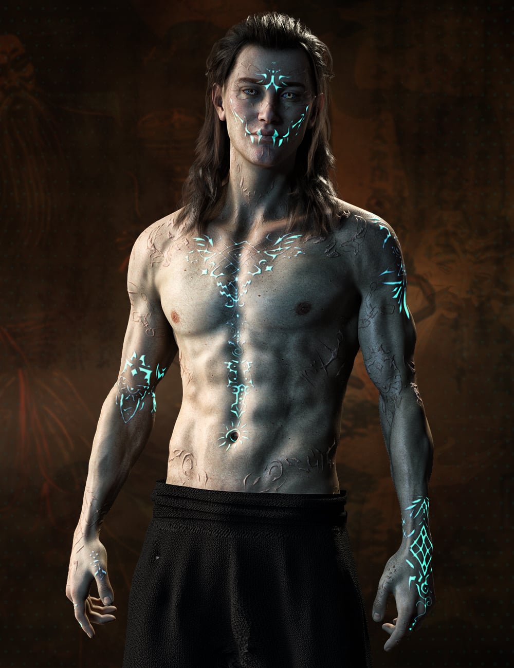FPE Fantasy Scarification Body Tattoos Geoshell for Genesis 9 | Daz 3D