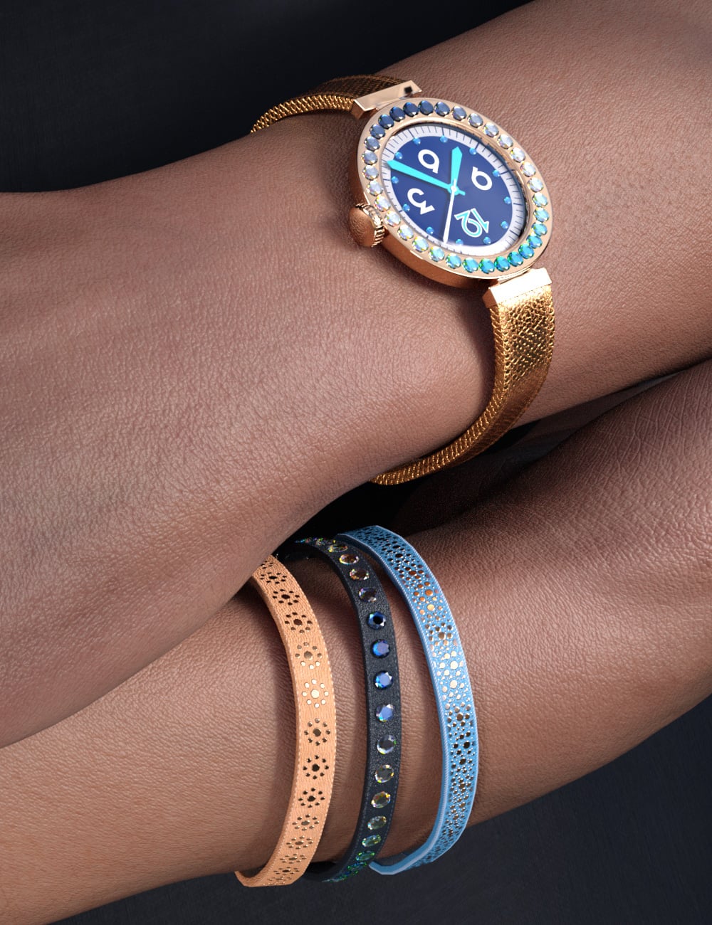 Fancy Watch and Bracelets for Genesis 9 | Daz 3D