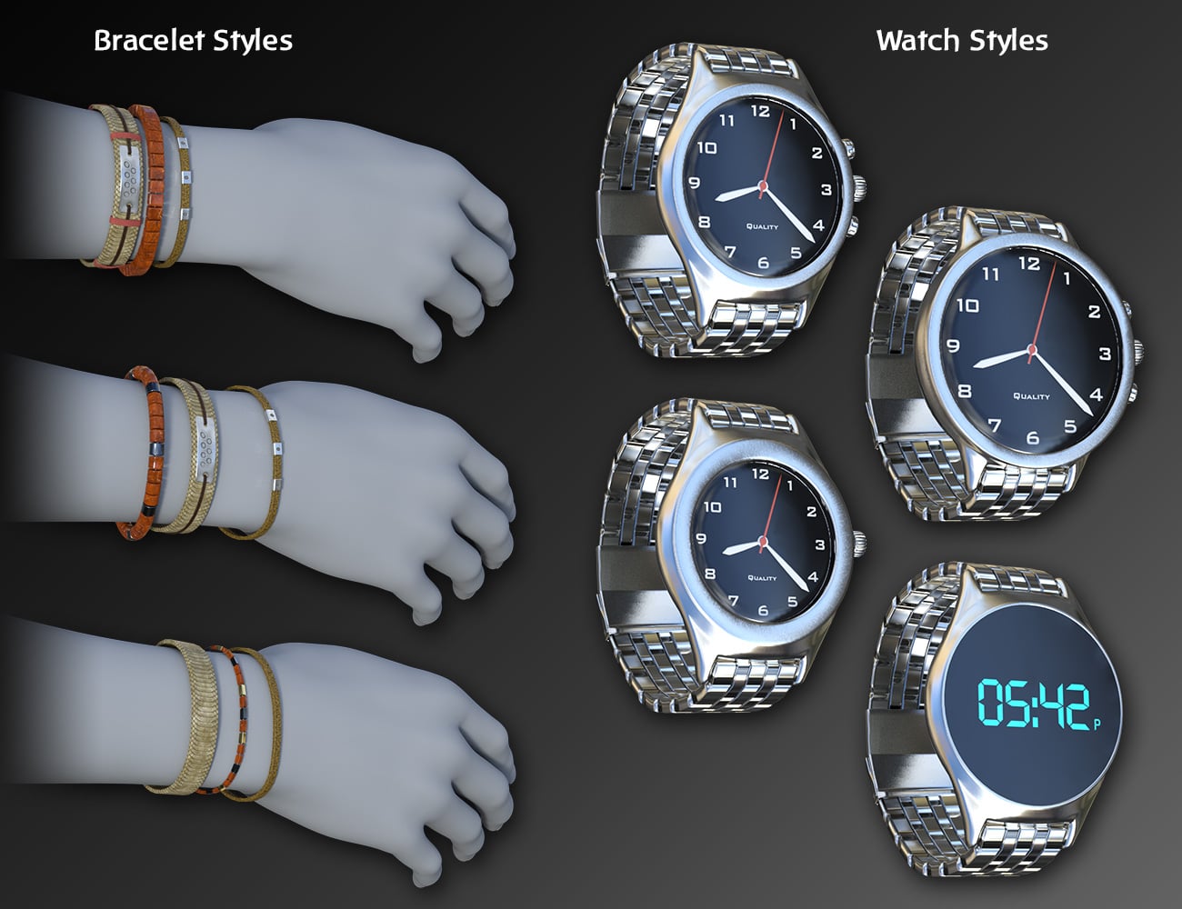 Classic Watch and Bracelets for Genesis 9 | Daz 3D