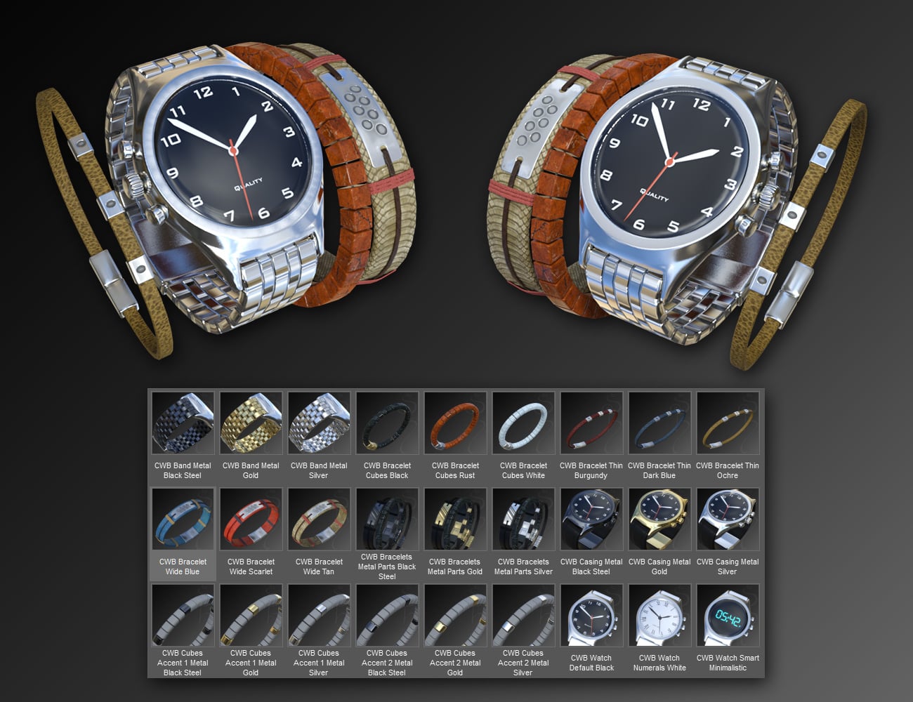 Classic Watch and Bracelets for Genesis 9 | Daz 3D