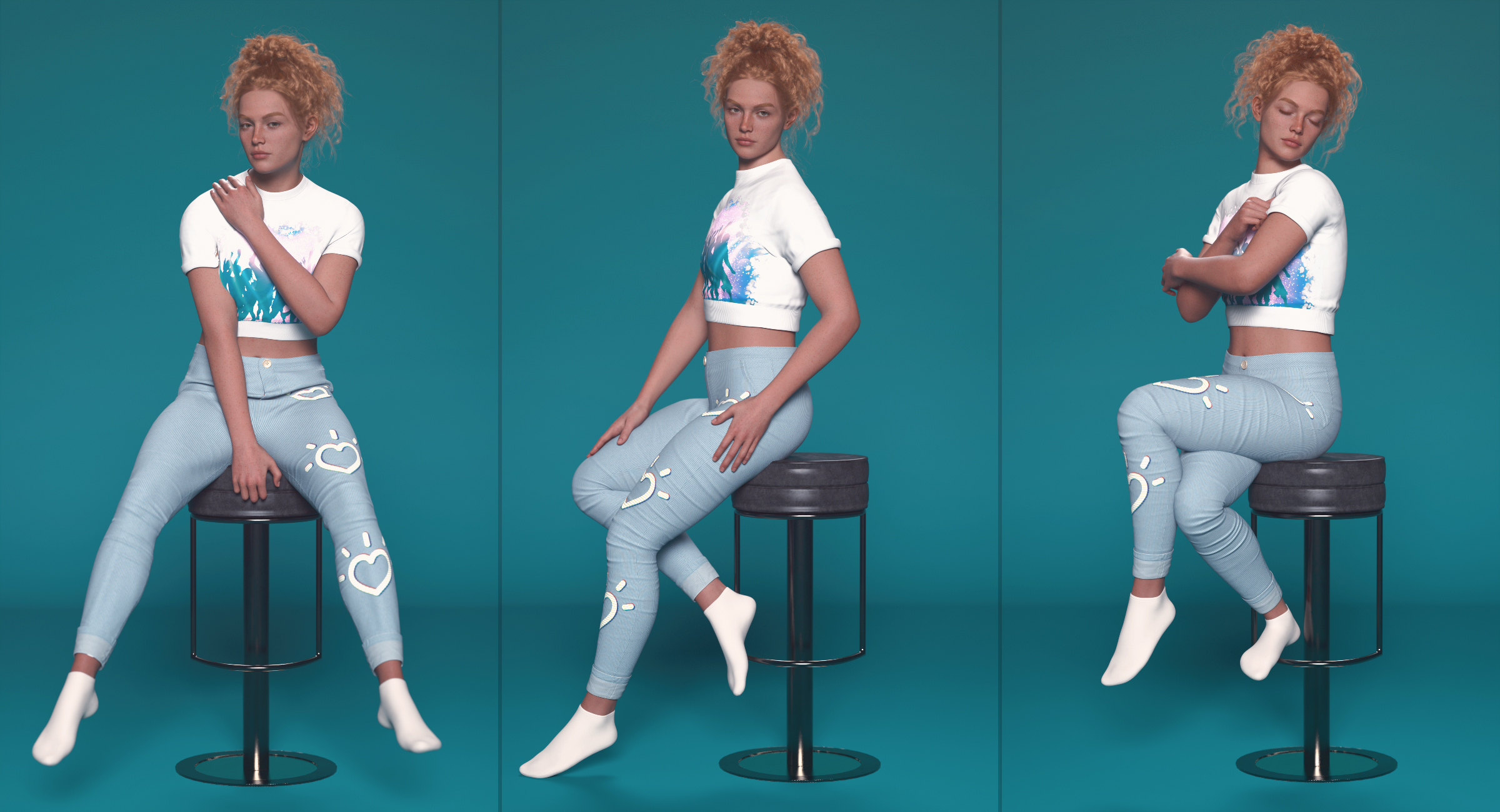 Casual Poses On Stool for Genesis 9 Feminine | Daz 3D