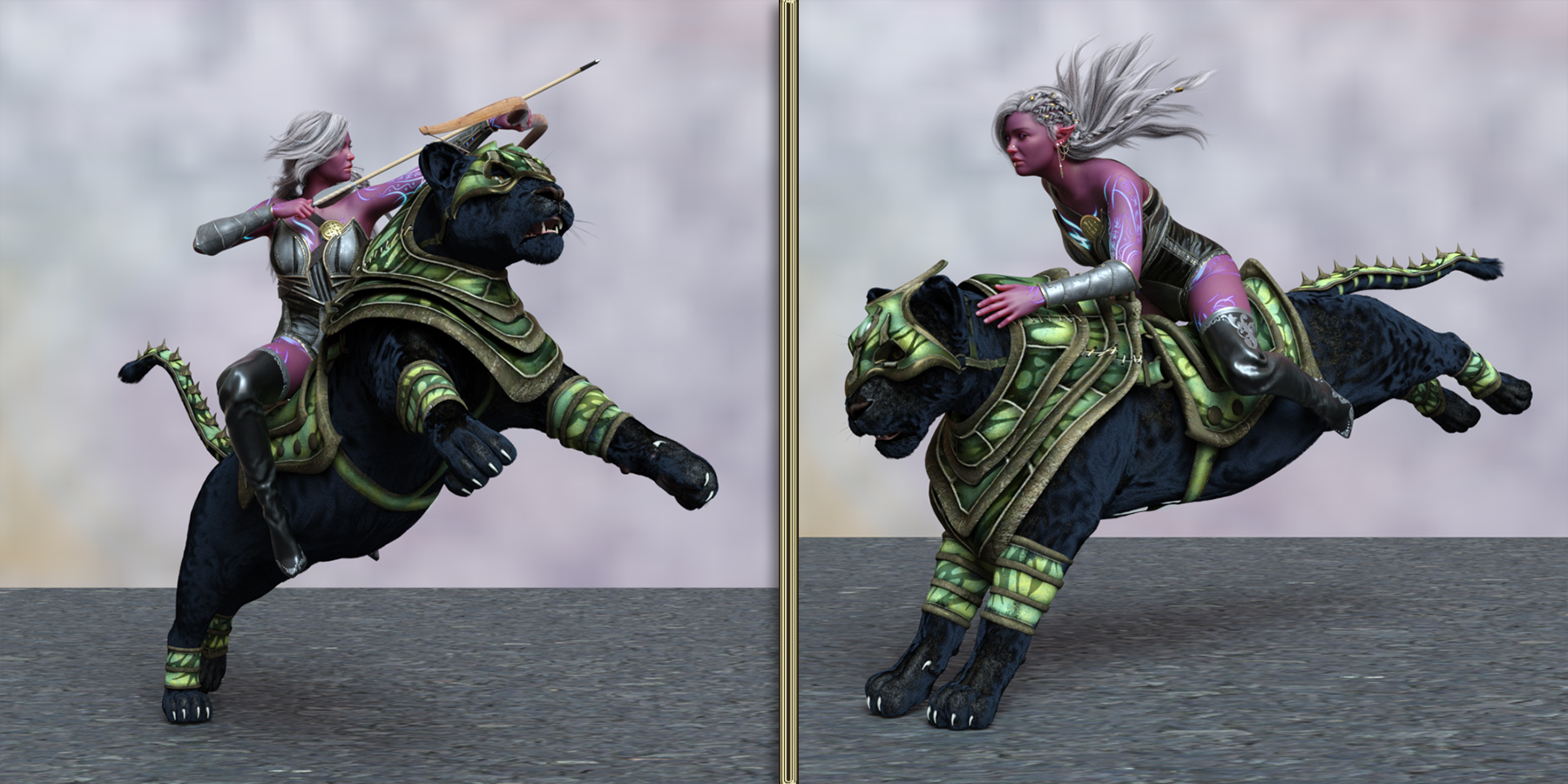 Feline Rider Poses for Genesis 9 Feminine, Big Cat 2 and Battle Cat ...