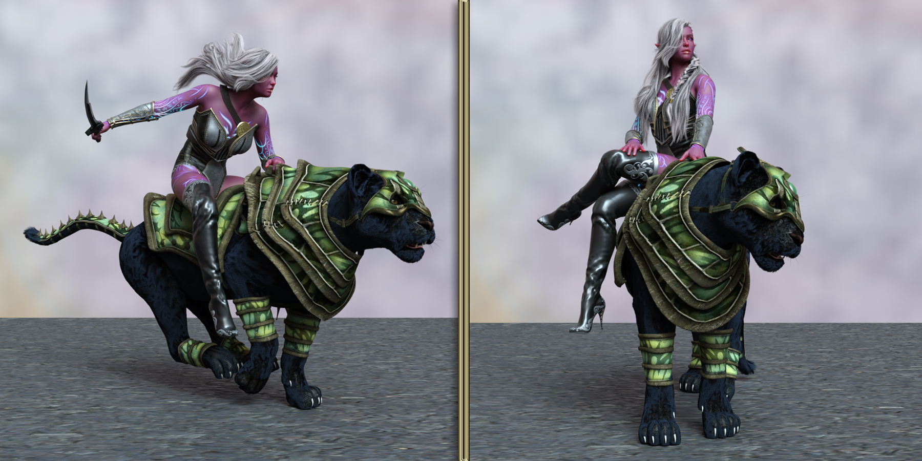 Feline Rider Poses for Genesis 9 Feminine, Big Cat 2 and Battle Cat ...