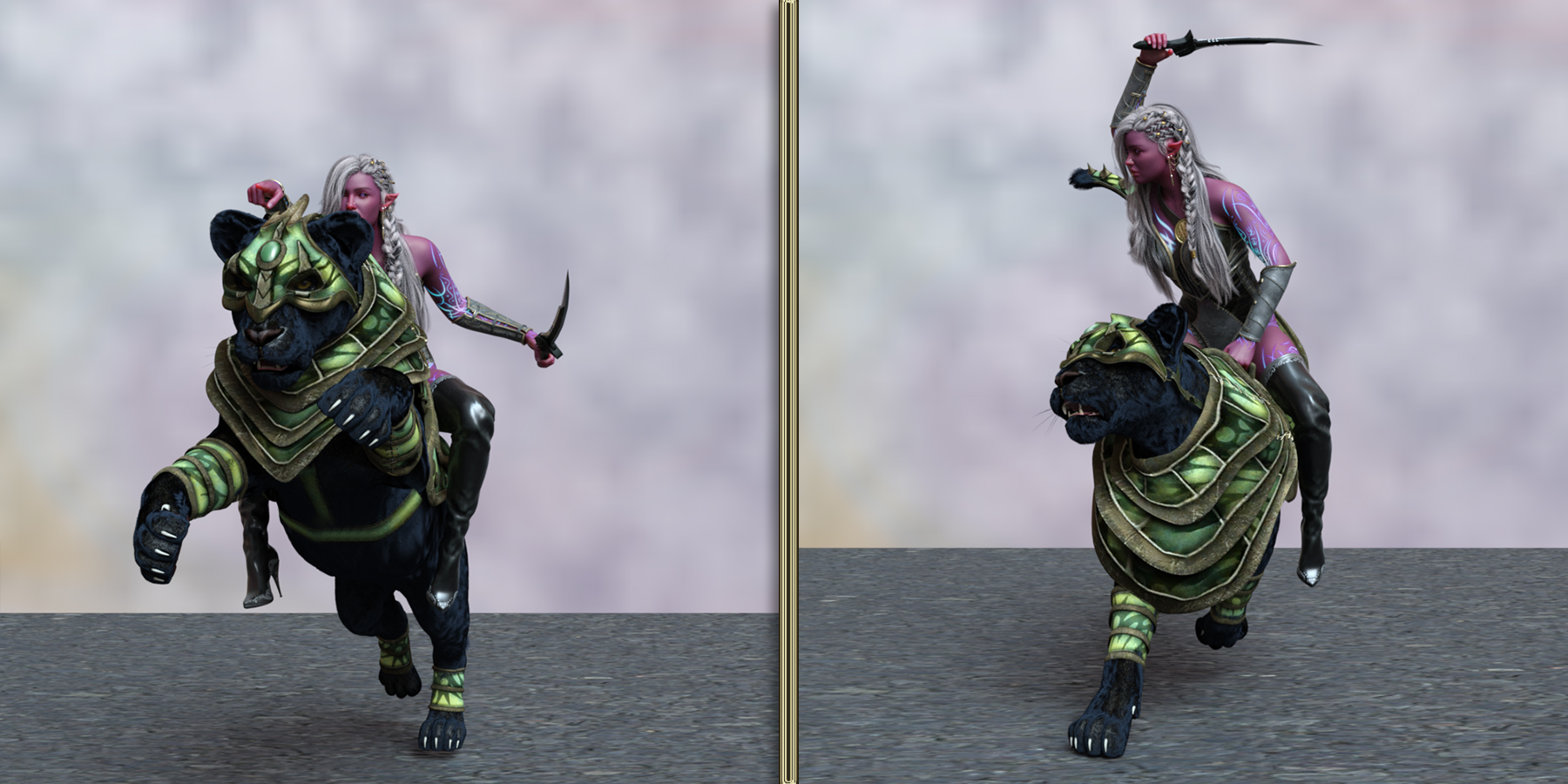 Feline Rider Poses for Genesis 9 Feminine, Big Cat 2 and Battle Cat ...