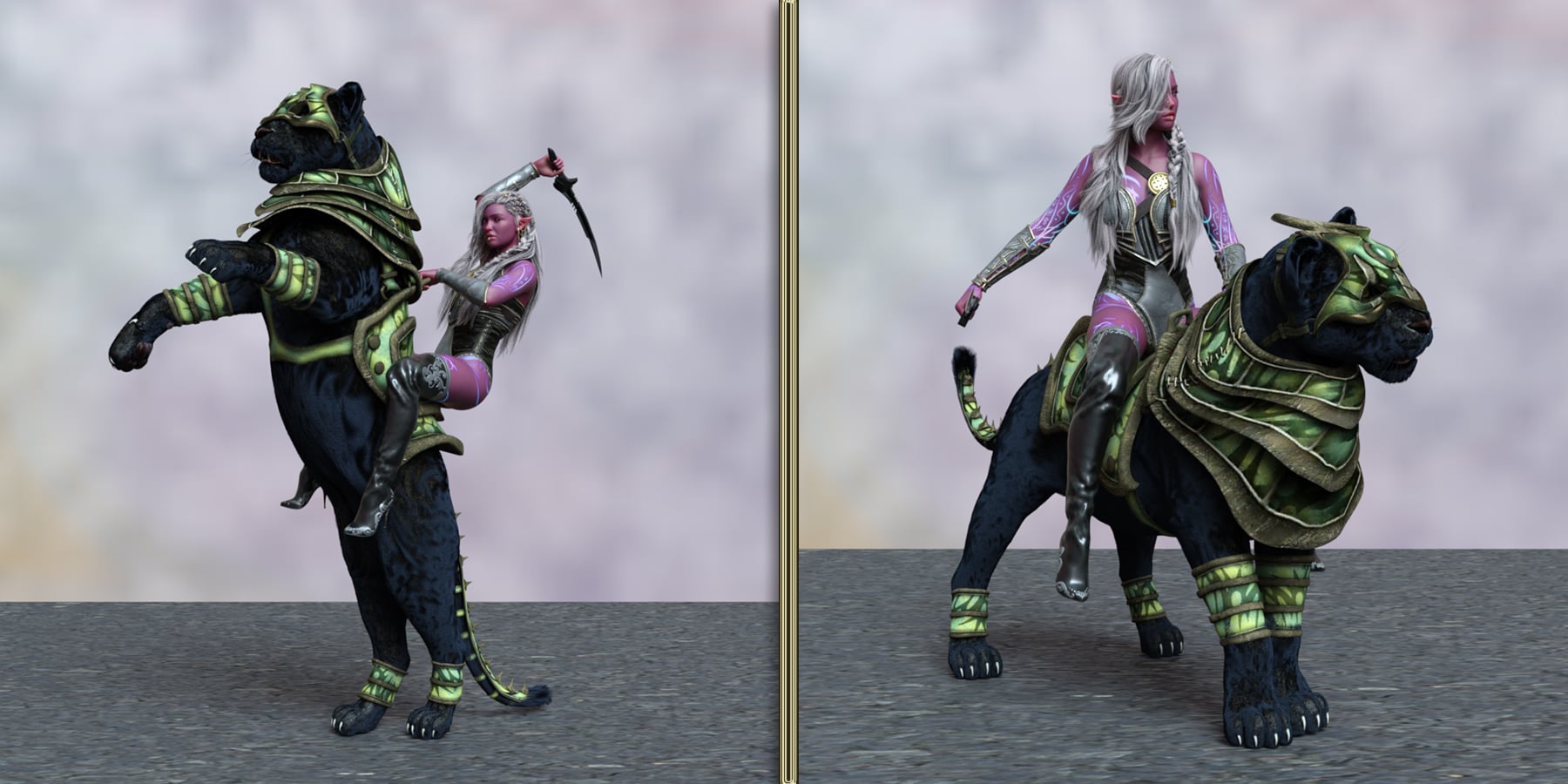 Feline Rider Poses for Genesis 9 Feminine, Big Cat 2 and Battle Cat ...