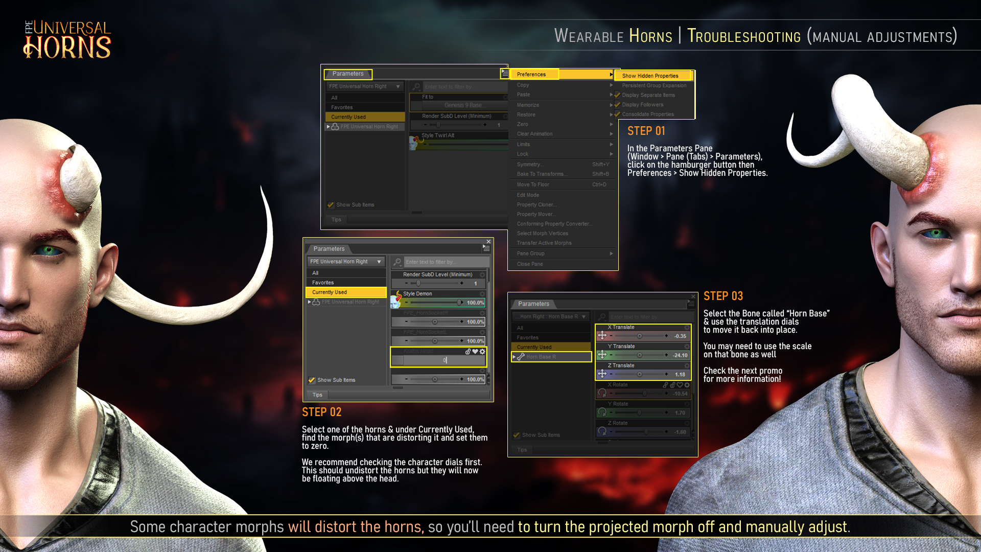 FPE Universal Horns for Genesis 9 | Daz 3D