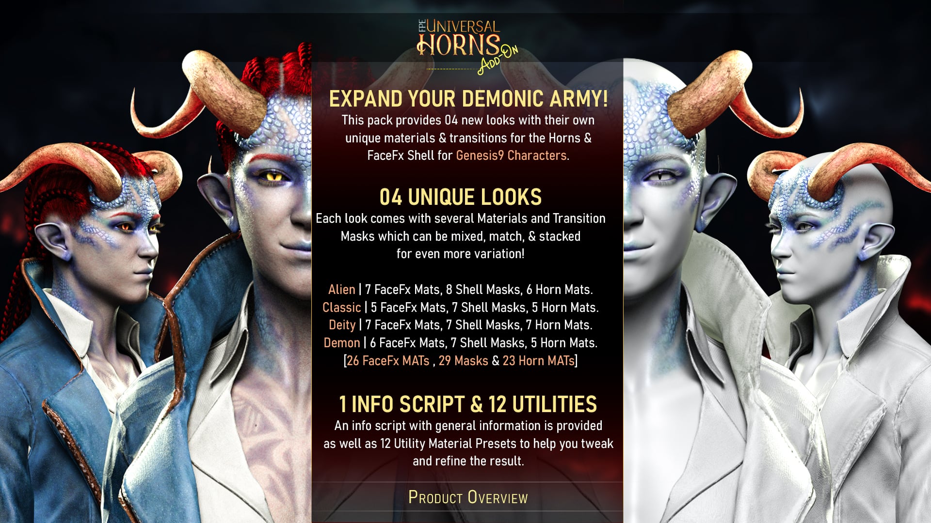 FPE Universal Horns Add-On Textures for Genesis 9 | Daz 3D
