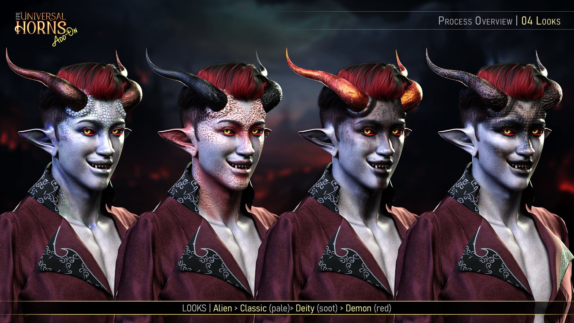 FPE Universal Horns Add-On Textures for Genesis 9 | Daz 3D