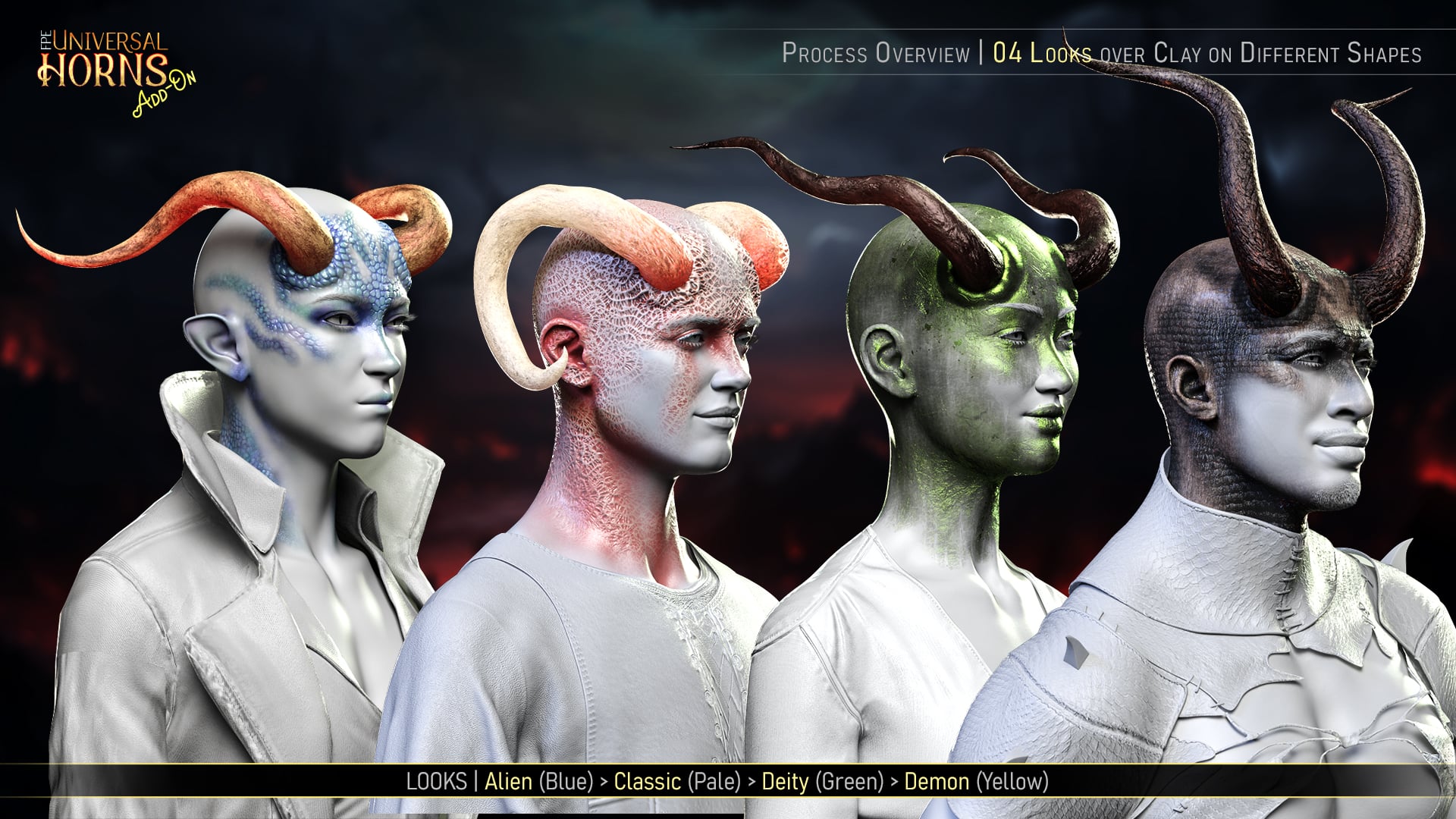 FPE Universal Horns Add-On Textures for Genesis 9 | Daz 3D