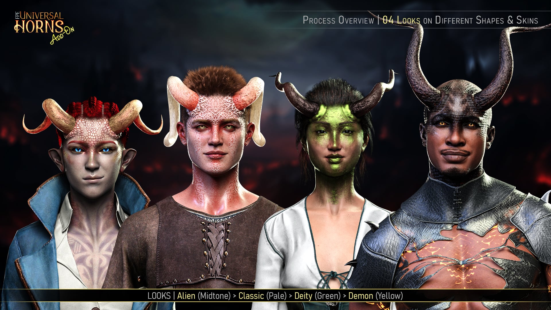 FPE Universal Horns Add-On Textures for Genesis 9 | Daz 3D
