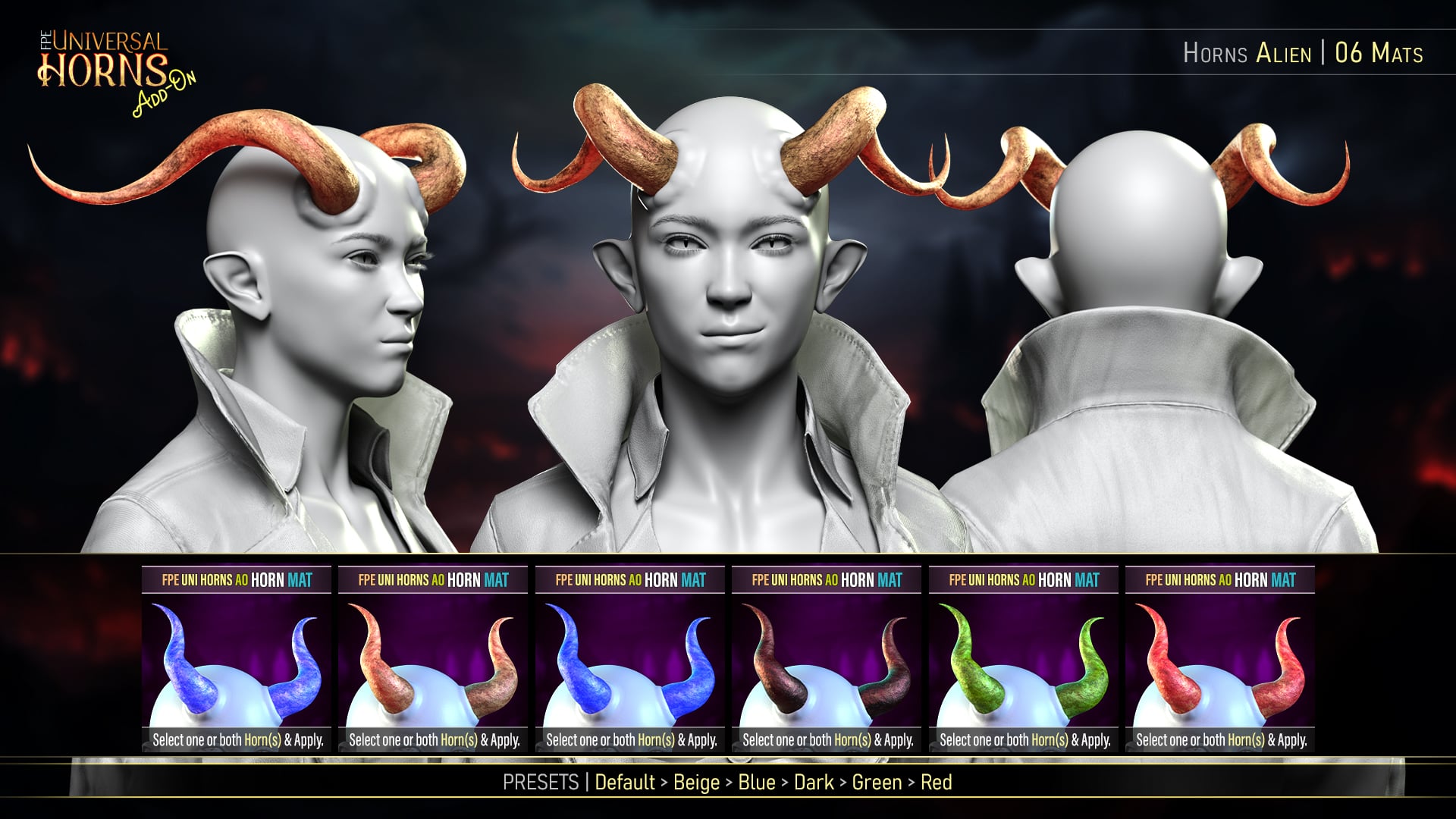 FPE Universal Horns Add-On Textures for Genesis 9 | Daz 3D