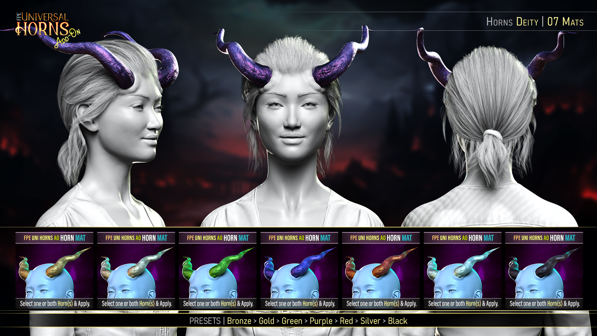 FPE Universal Horns Add-On Textures for Genesis 9 | Daz 3D