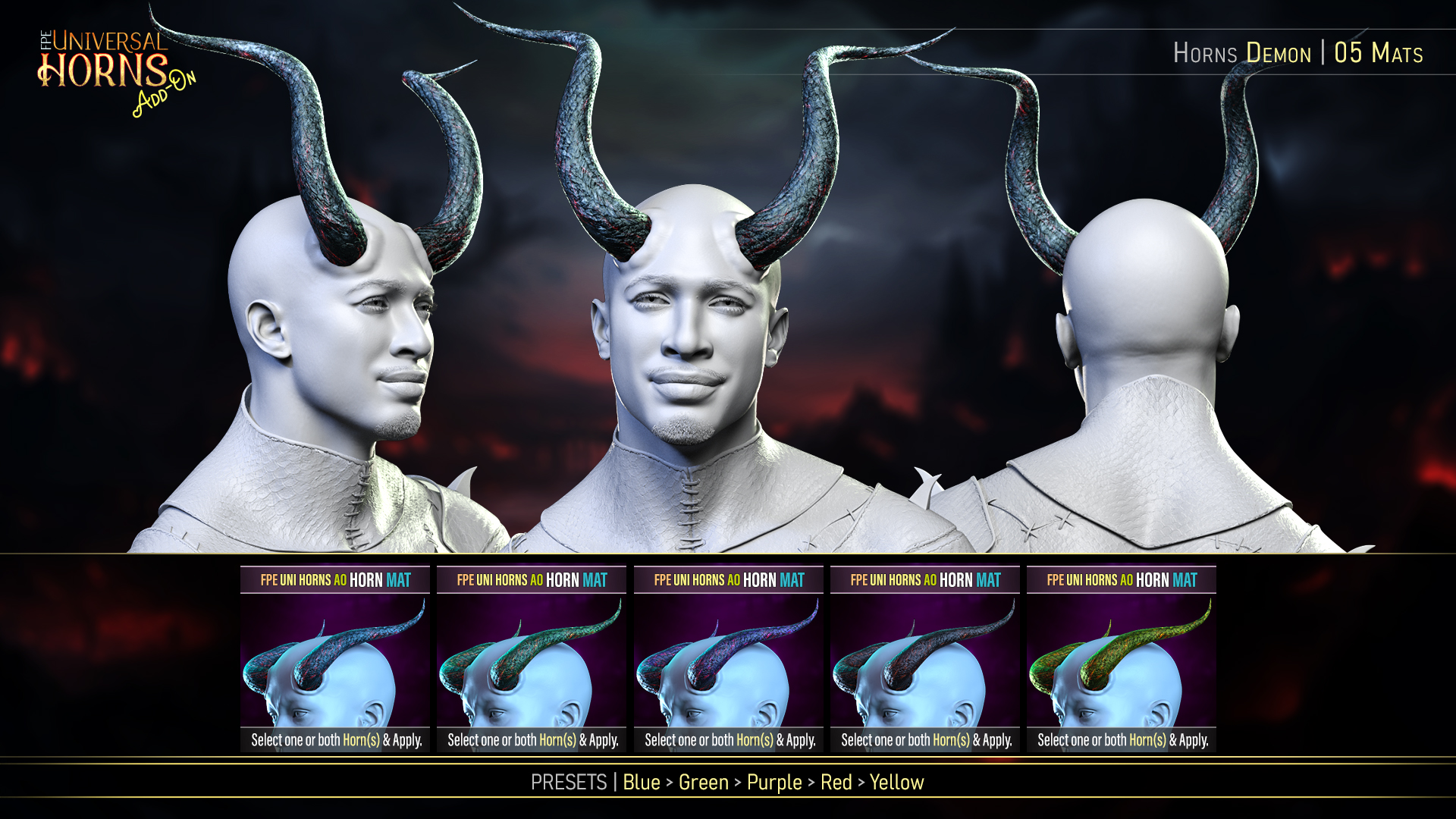 FPE Universal Horns Add-On Textures for Genesis 9 | Daz 3D