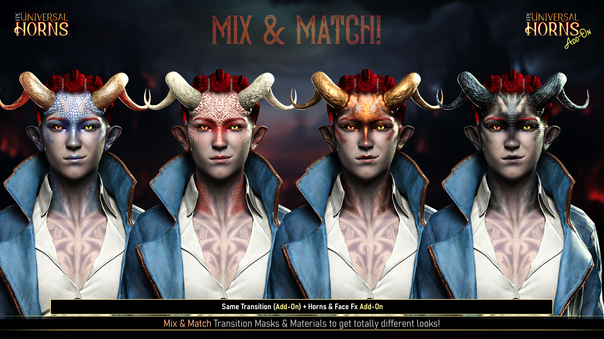 FPE Universal Horns Add-On Textures for Genesis 9 | Daz 3D