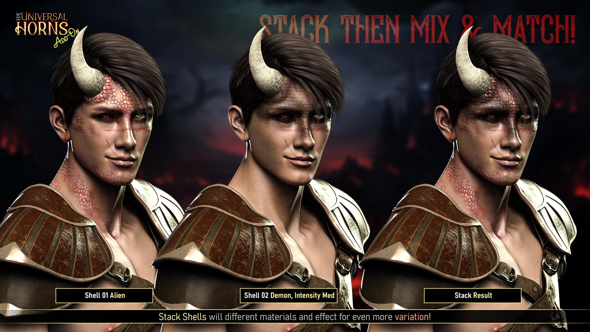 FPE Universal Horns Add-On Textures for Genesis 9 | Daz 3D