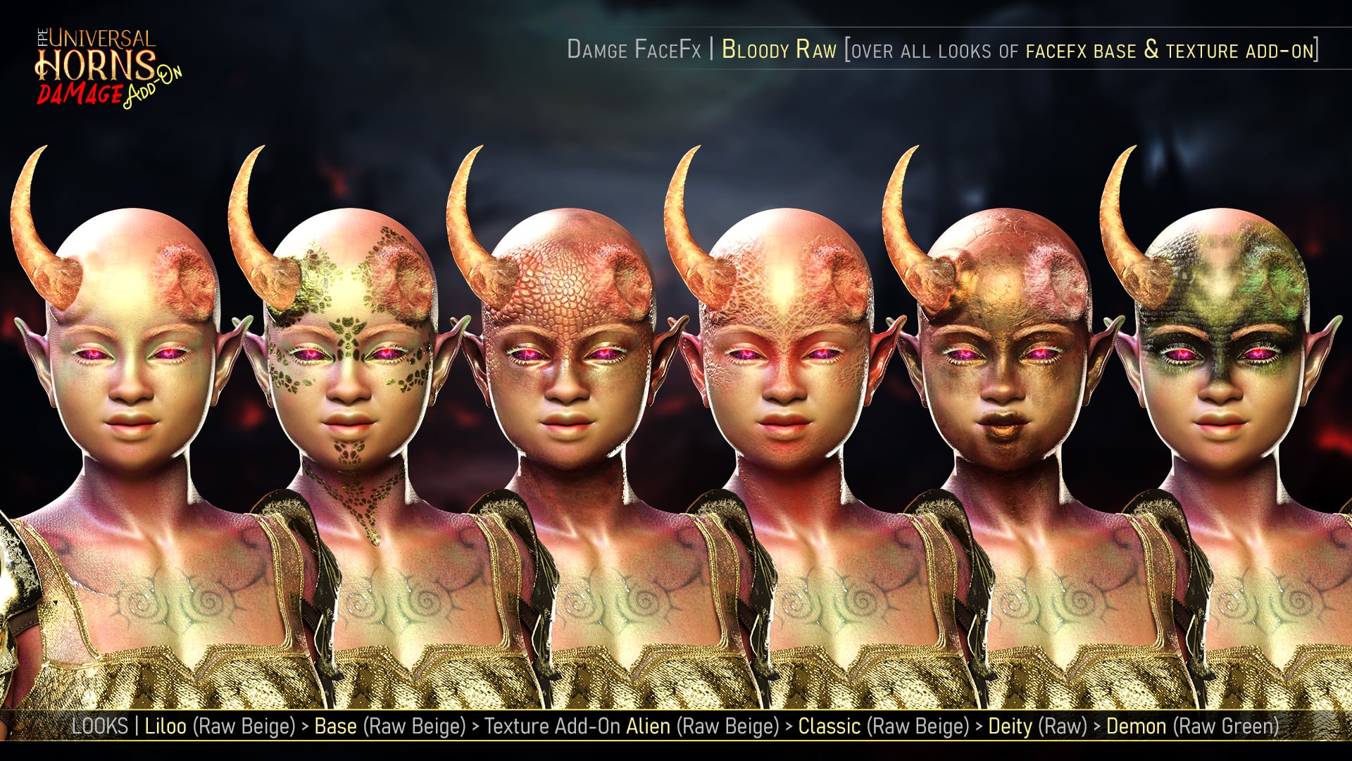 FPE Universal Horns Add-On Damage for Genesis 9 | Daz 3D