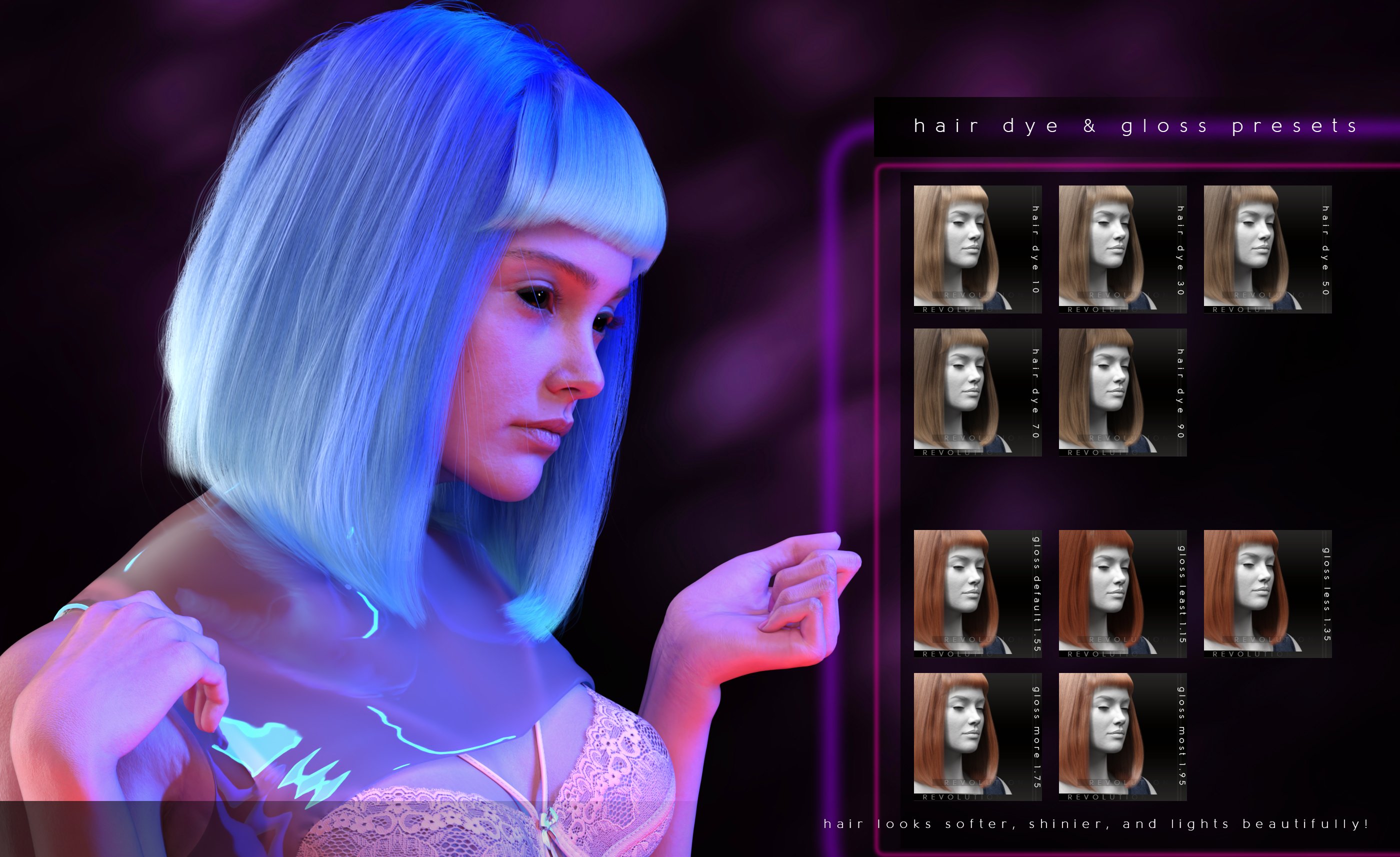 Revolution - Omni Shader Presets For Strand Based Hairs | Daz 3D