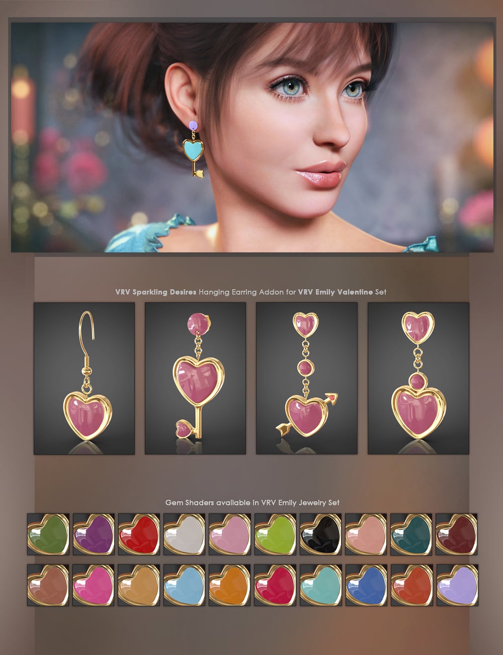 VRV Sparkling Desires Hanging Earring Addon for Genesis 9, 8.1, and 8 ...