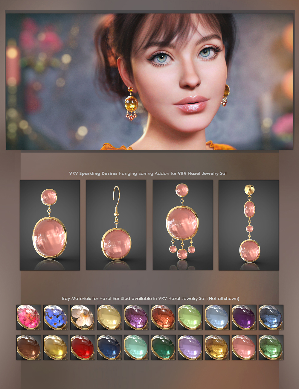 VRV Sparkling Desires Hanging Earring Addon for Genesis 9, 8.1, and 8 ...