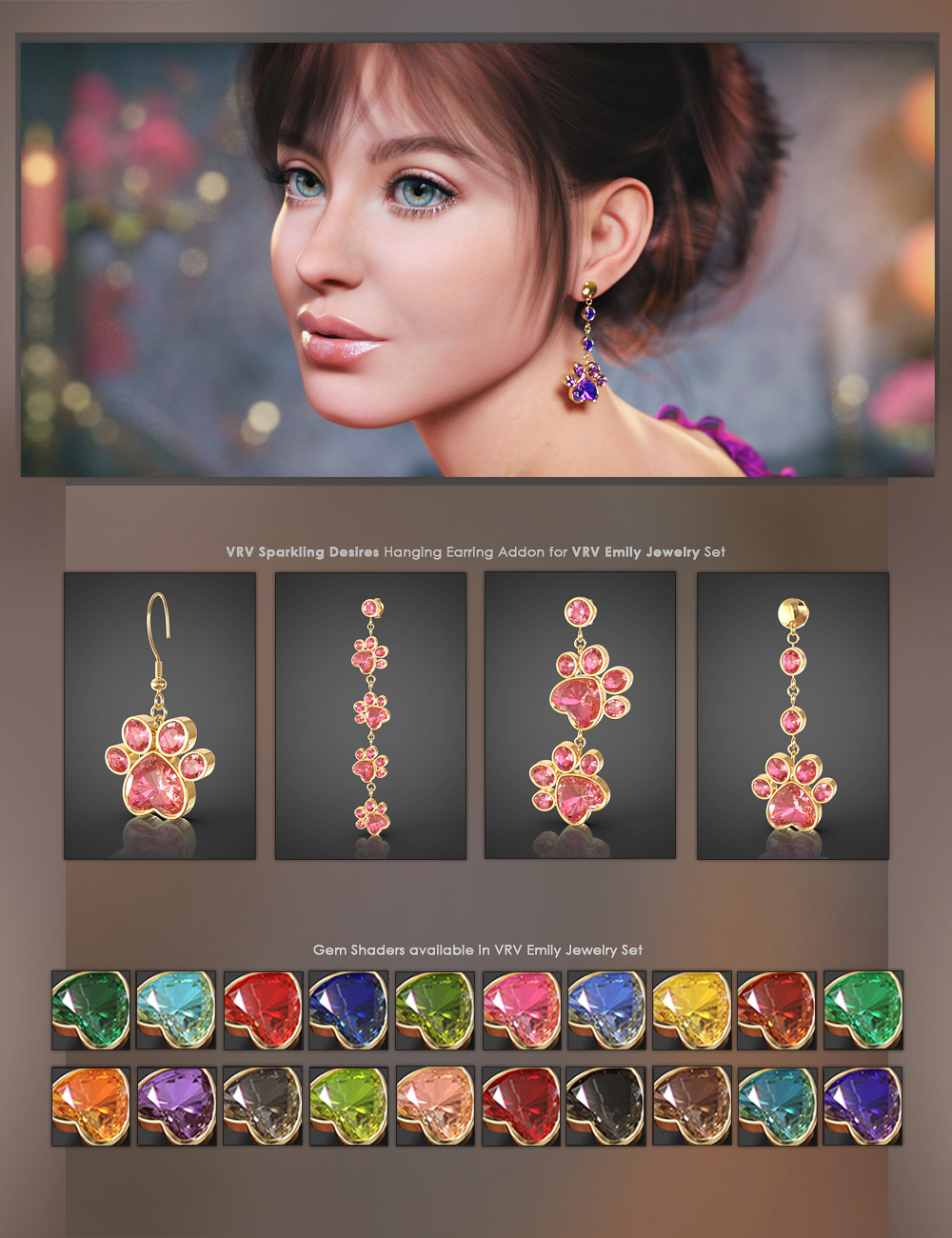 VRV Sparkling Desires Hanging Earring Addon for Genesis 9, 8.1, and 8 ...