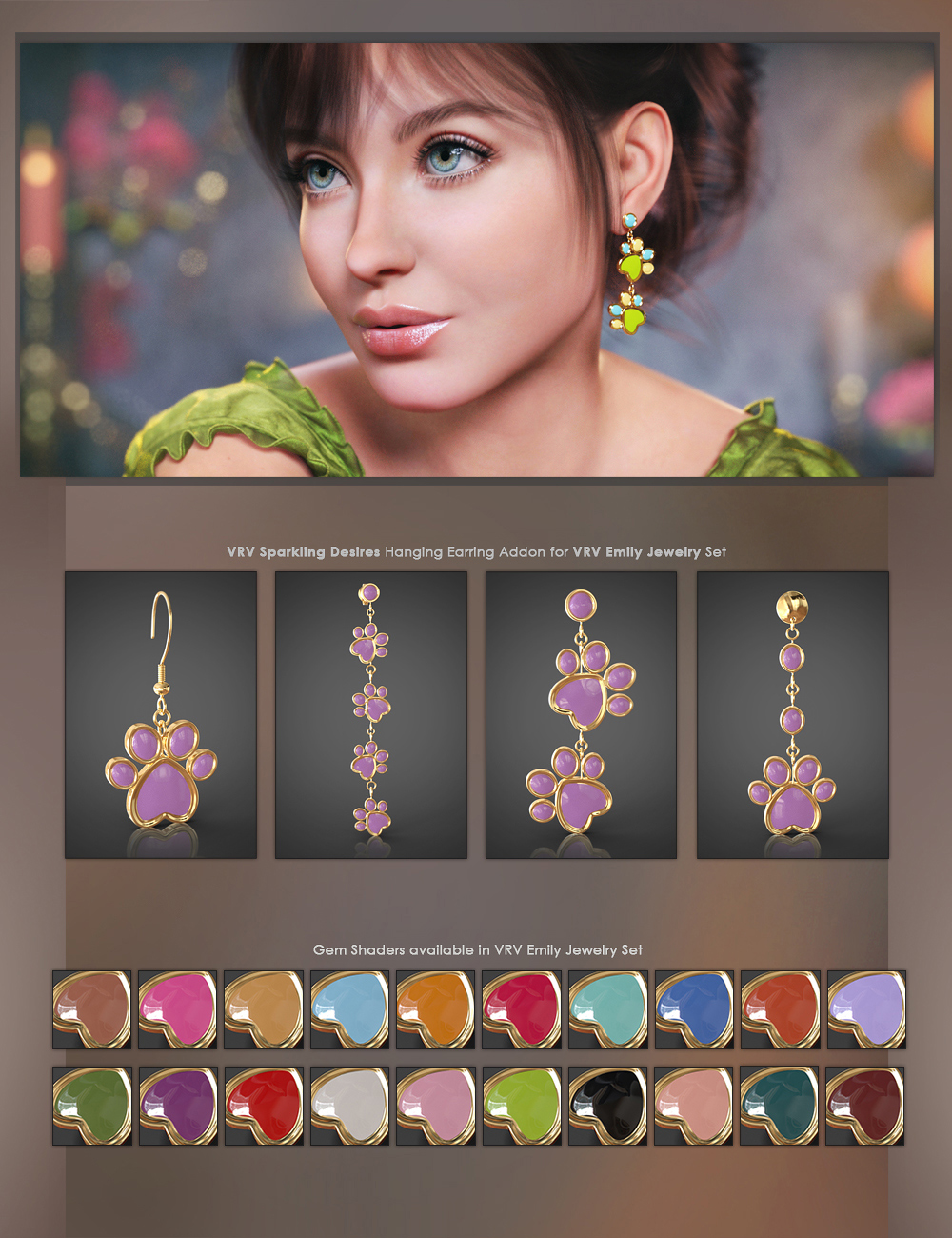 VRV Sparkling Desires Hanging Earring Addon for Genesis 9, 8.1, and 8 ...
