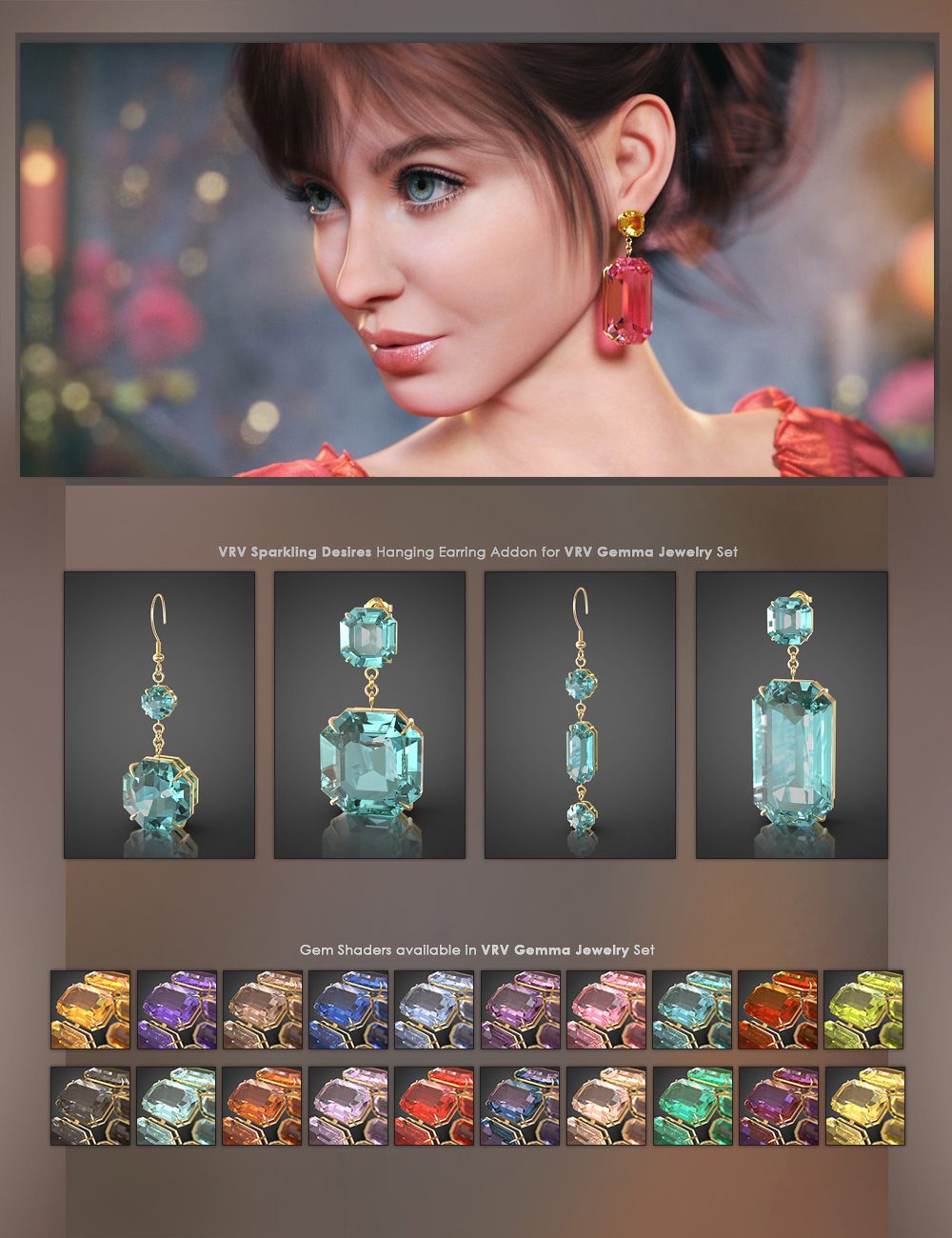 VRV Sparkling Desires Hanging Earring Addon for Genesis 9, 8.1, and 8 ...
