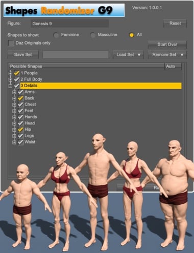 Shapes Randomizer For Genesis 9 | Daz 3D