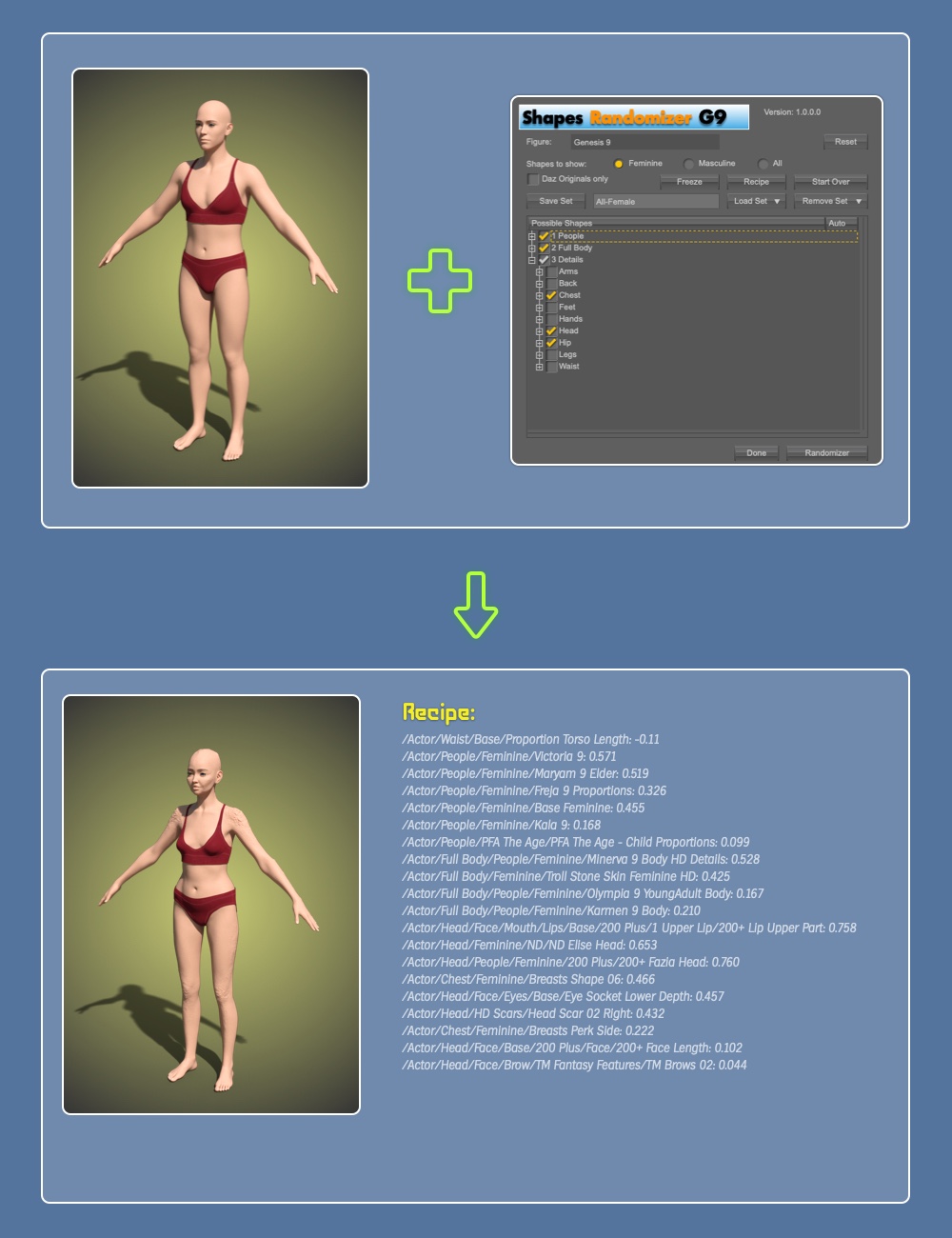 Shapes Randomizer For Genesis 9 | Daz 3D