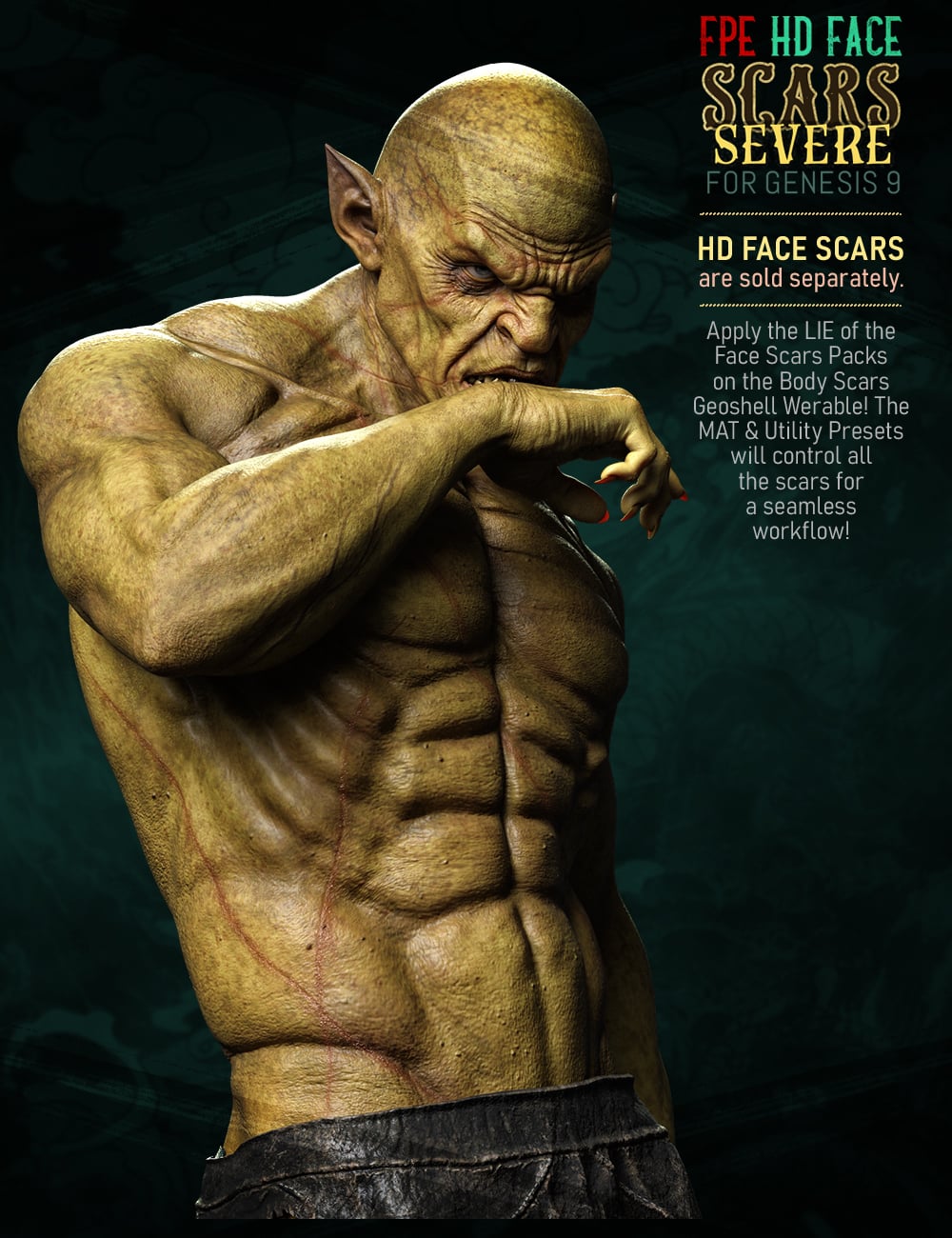 FPE HD Body Scars Severe for Genesis 9 | Daz 3D
