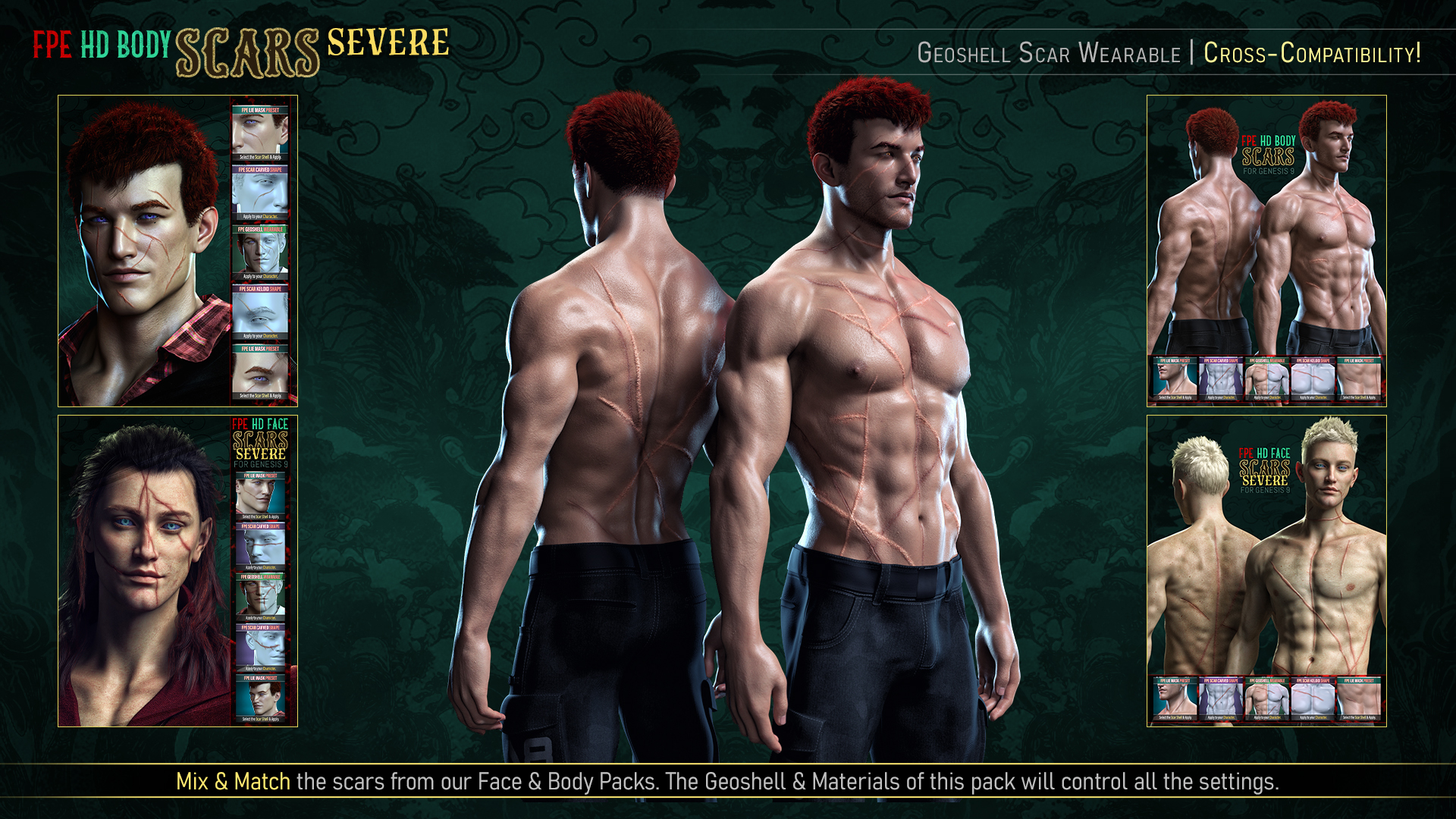FPE HD Body Scars Severe for Genesis 9 | Daz 3D