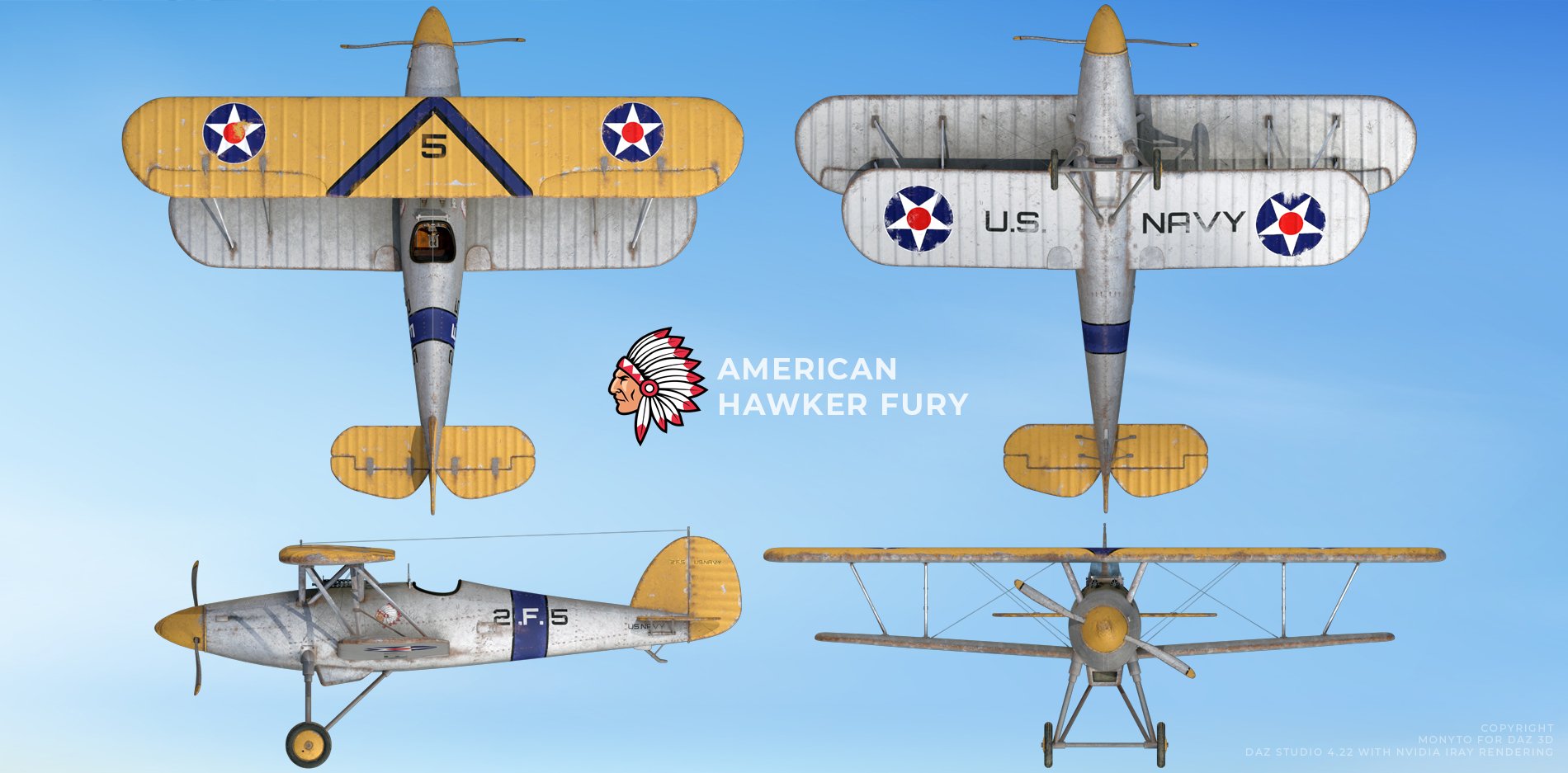 Biplane Hawker Fury | Daz 3D