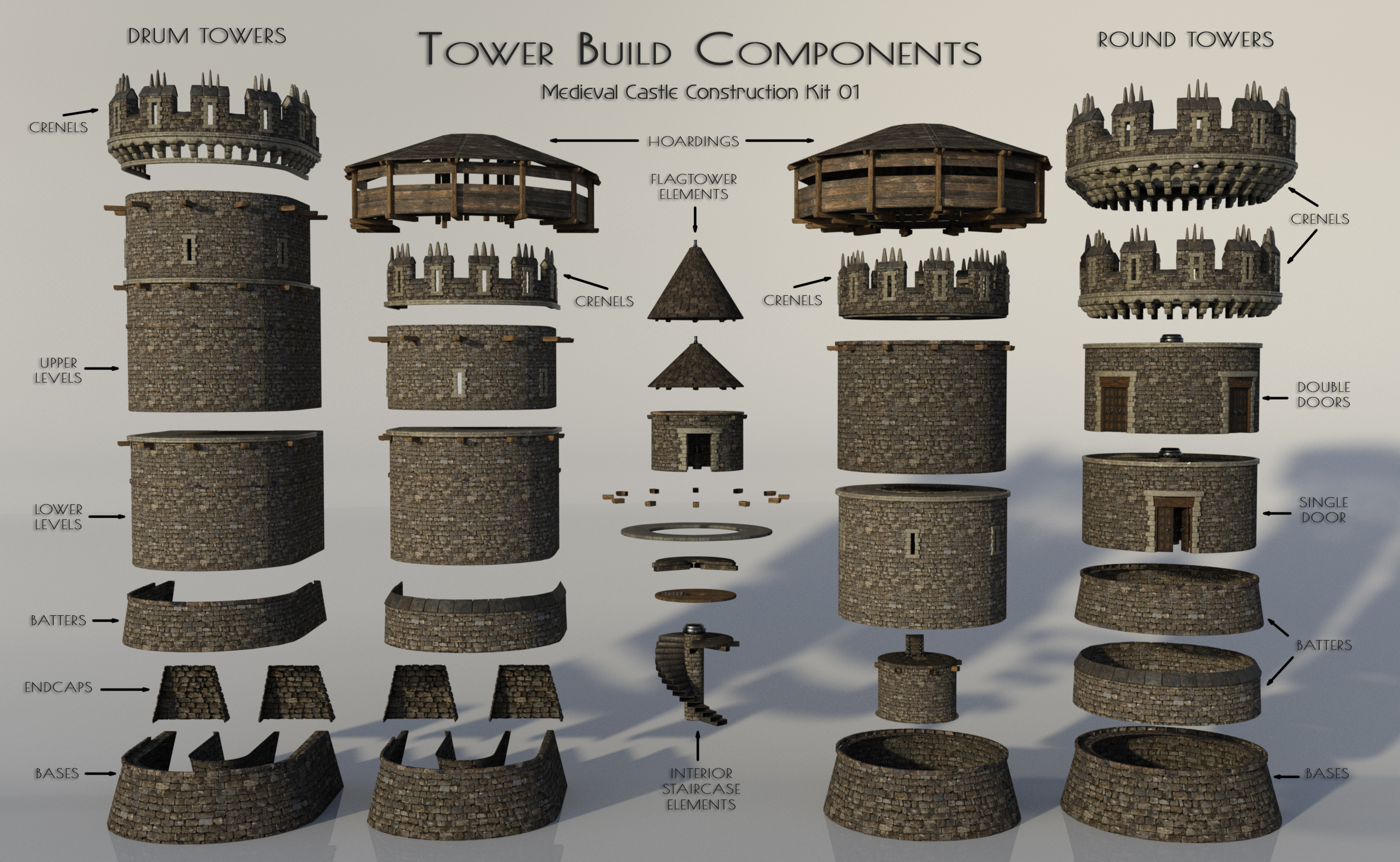 Medieval Castle Construction Kit - Walls and Towers | Daz 3D