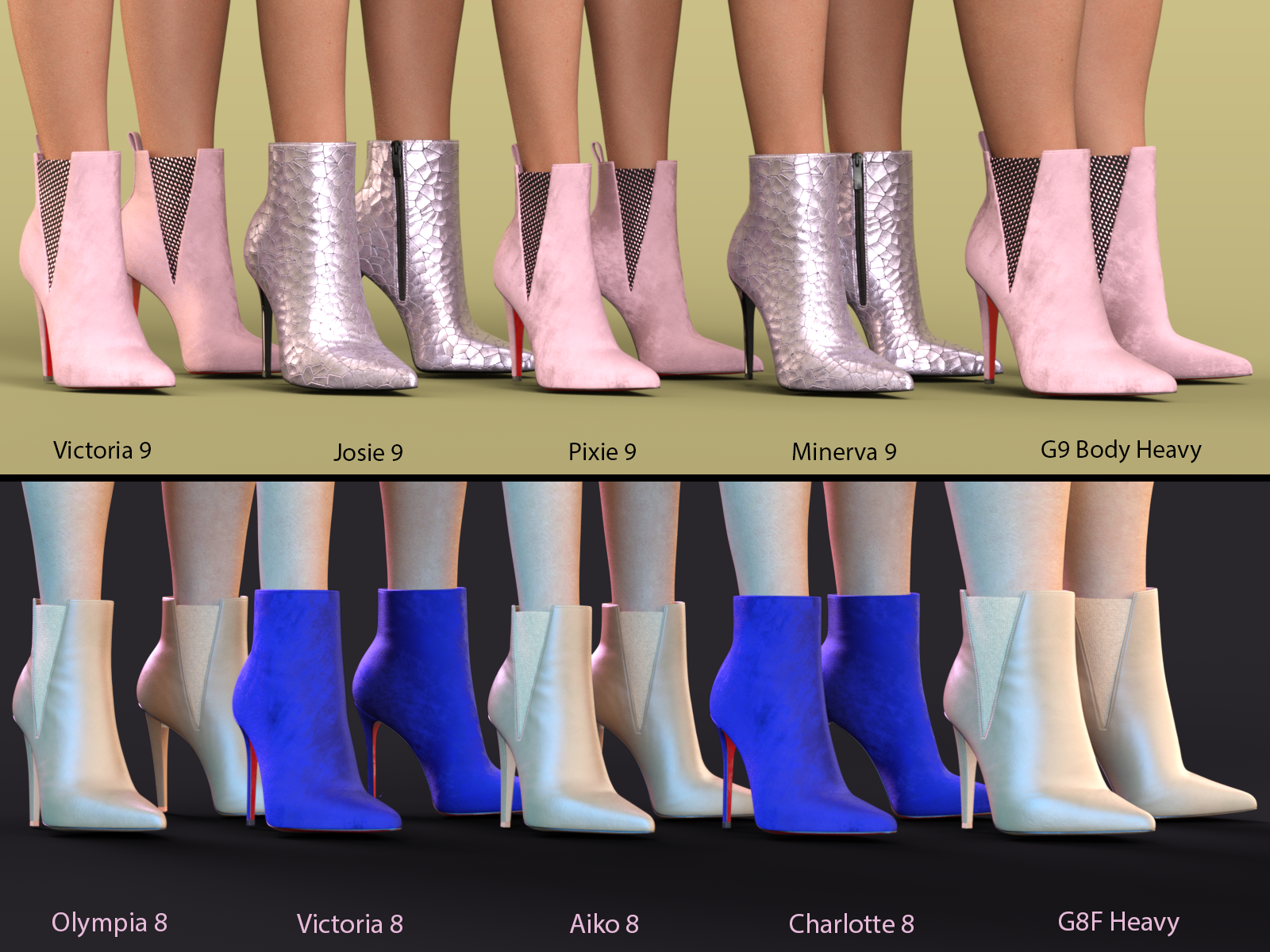 Pointed Toe Ankle Booties for G8F and G9 | Daz 3D