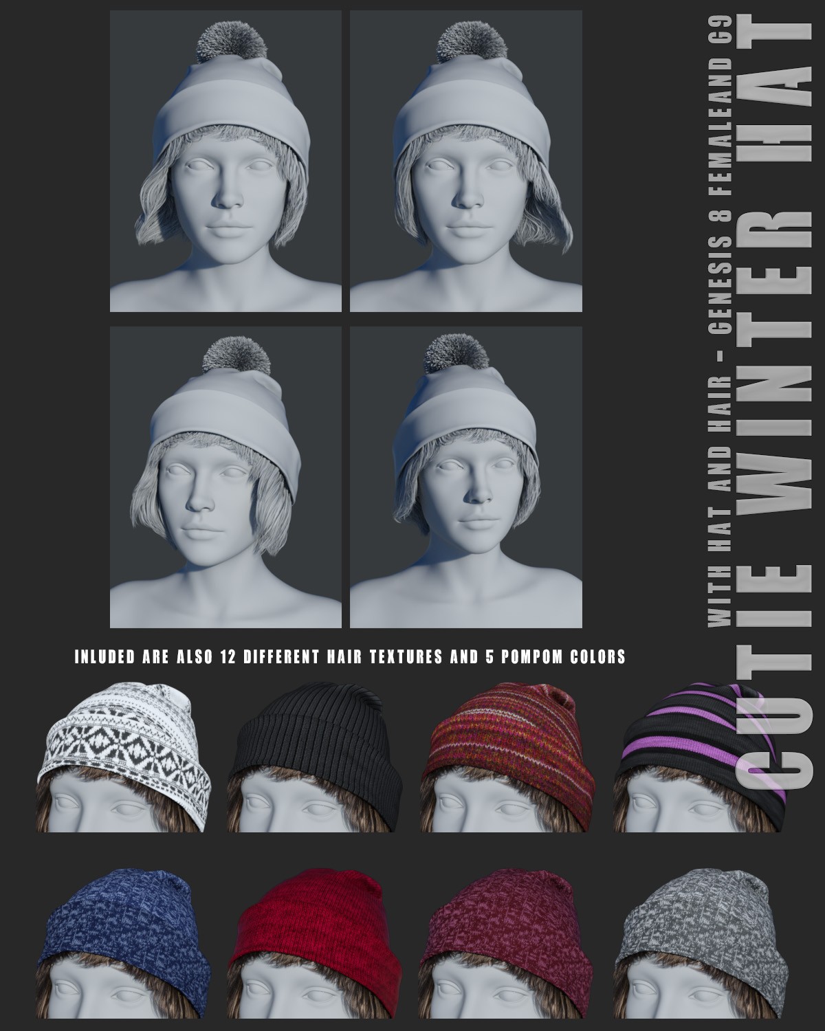 Cutie Winter Hat Genesis 8-8.1F and G9 | Daz 3D