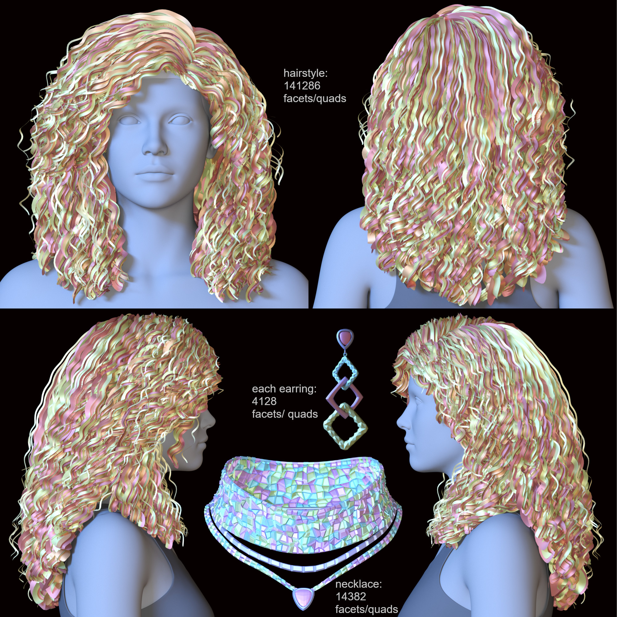 Sigma Hair and Tetragon Accessories for Genesis 9, 8 and 8.1 Female ...