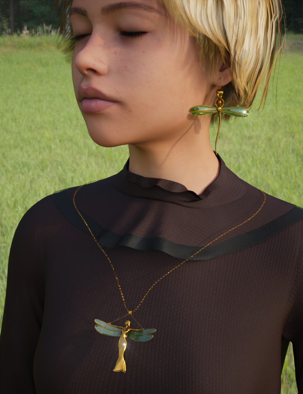 Lady Dragonfly Pendant and Earrings for Genesis 9 and 8 Females | Daz 3D