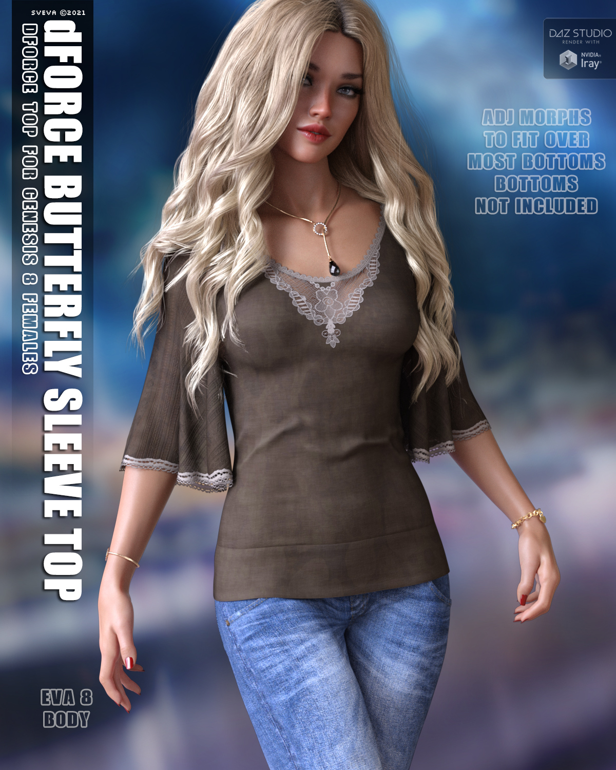 dForce Butterfly Sleeve Top G8F | Daz 3D
