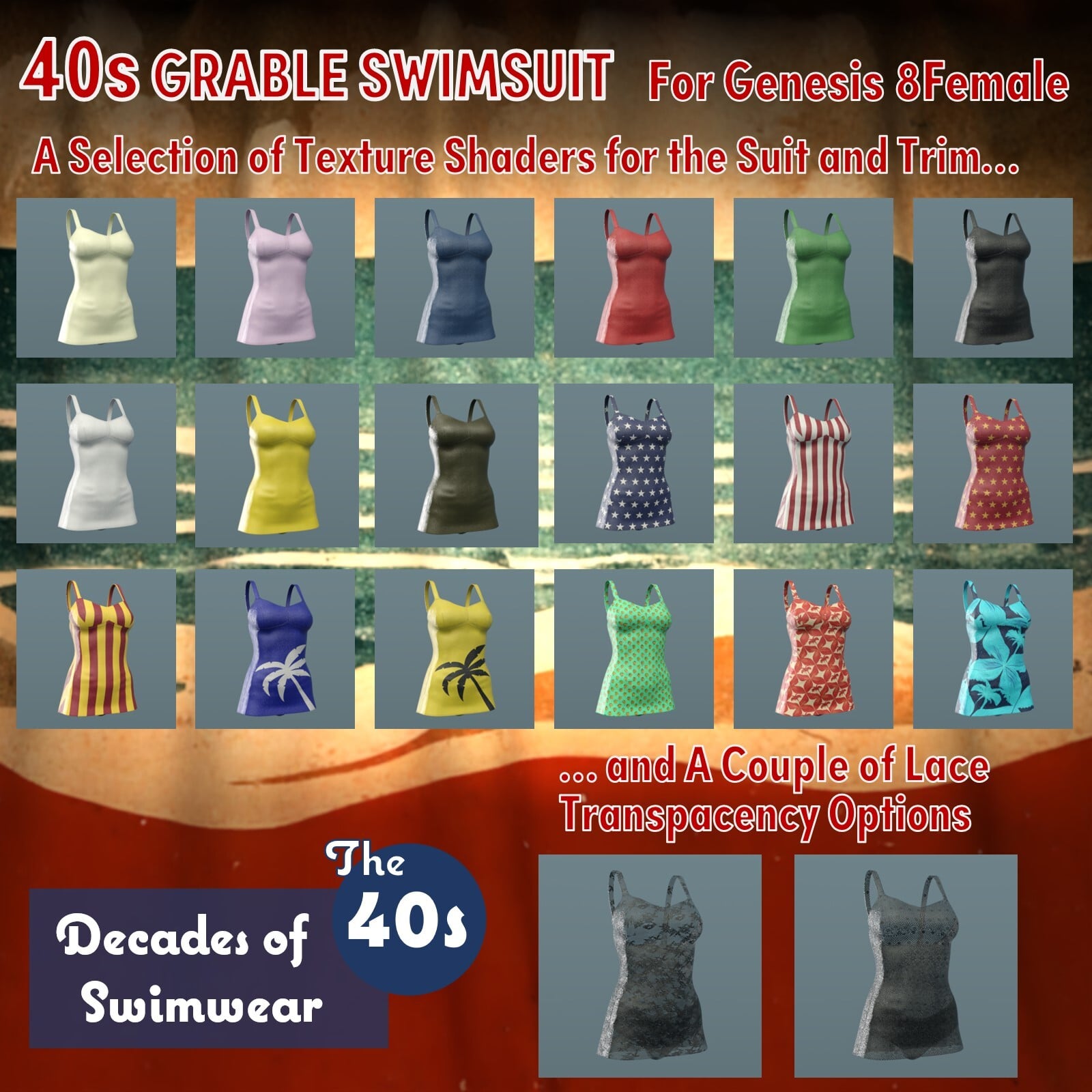 40s Grable Swimsuit - Decades of Swimwear, The 40s | Daz 3D