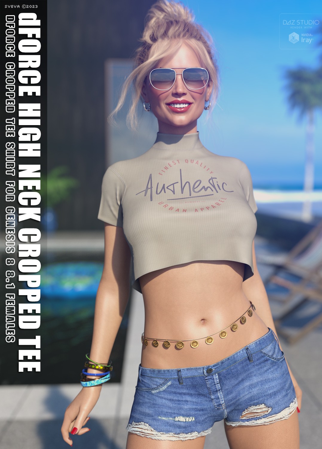 dForce High Neck Cropped Tee G8G8.1F | Daz 3D