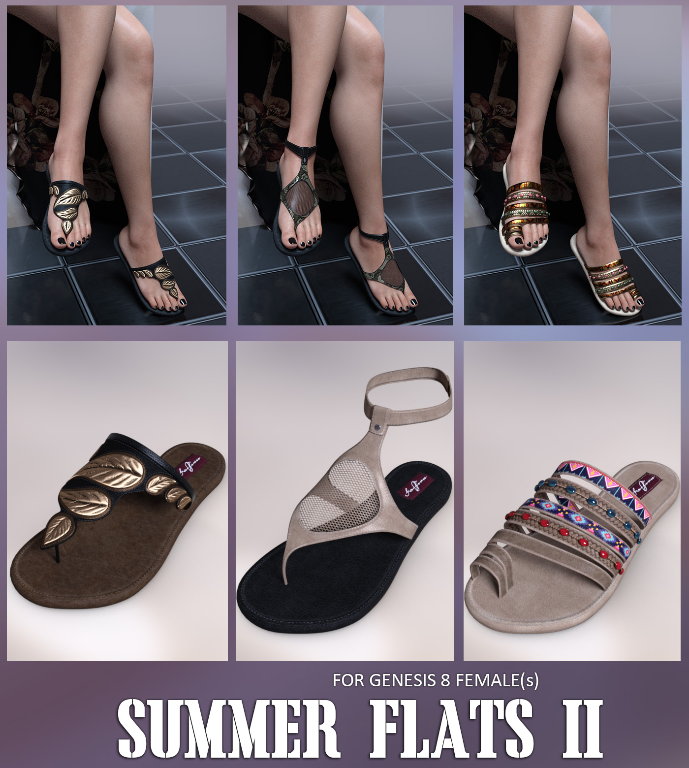 Summer Flats II for Genesis 8 Females | Daz 3D