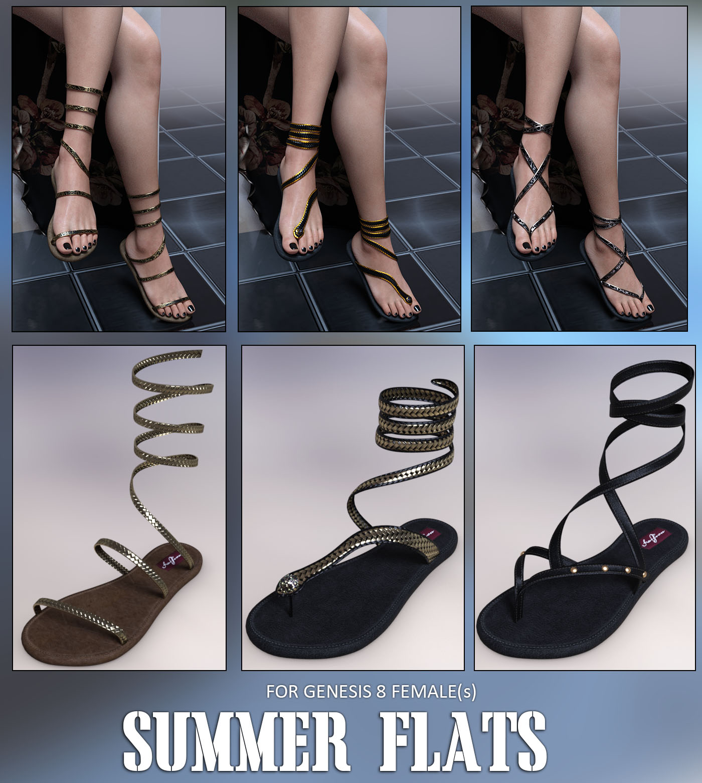 Summer Flats for Genesis 8 Females | Daz 3D