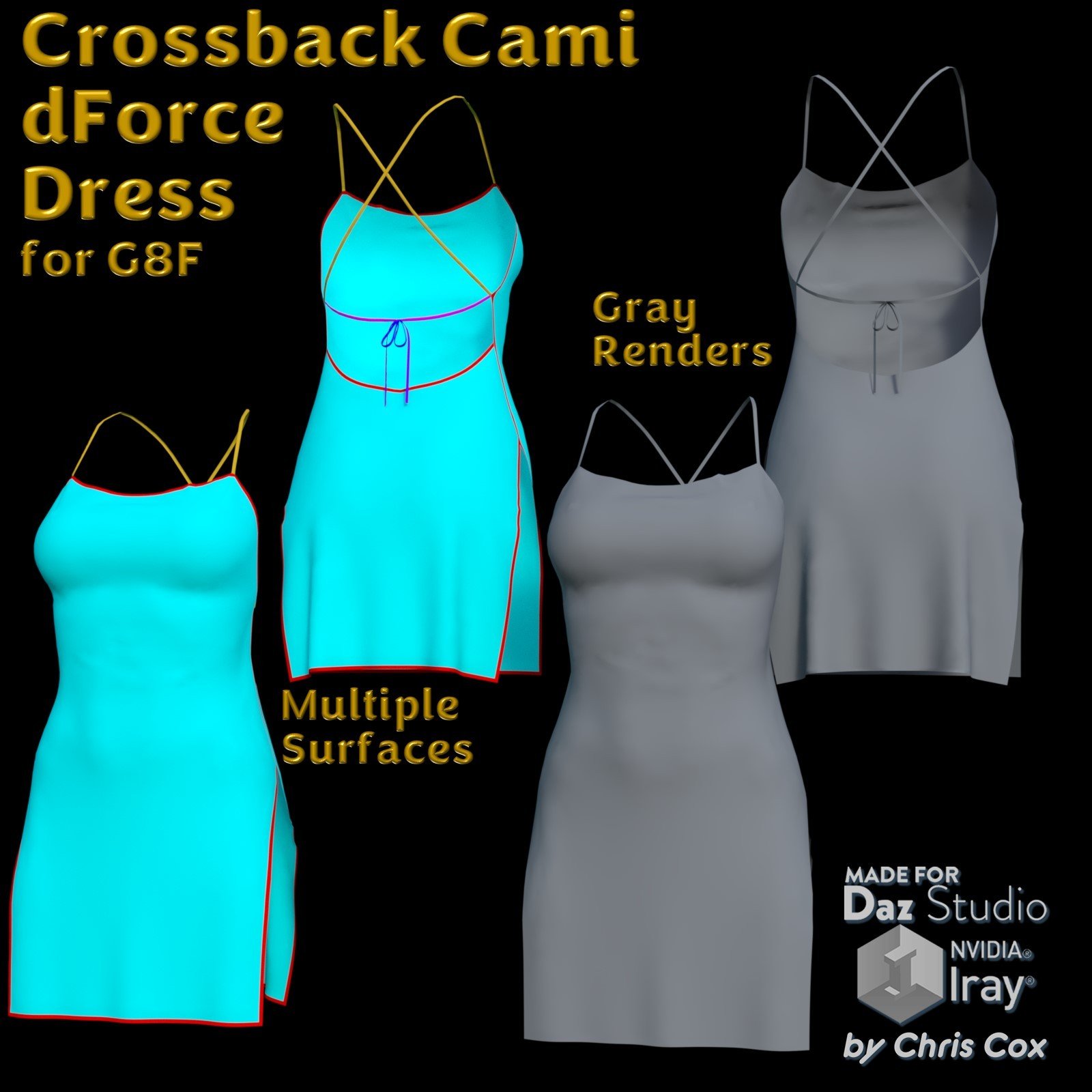 Crossback Cami dForce Dress for G8F | Daz 3D