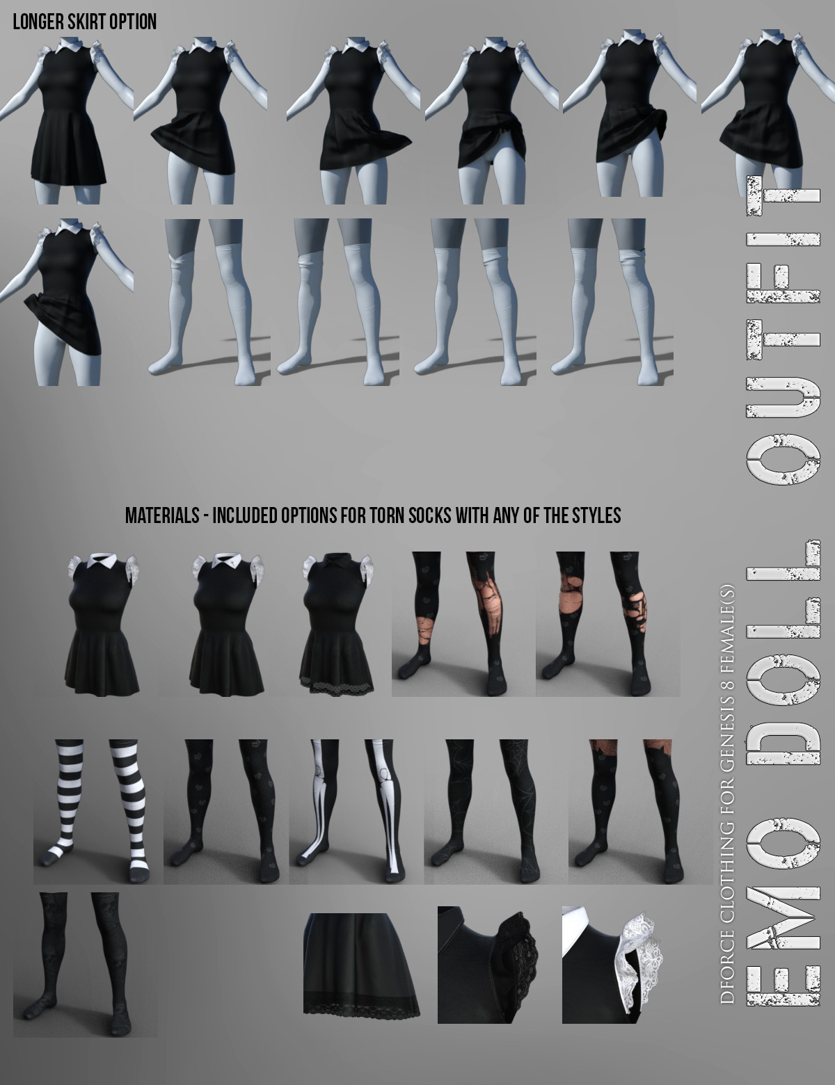 dForce Emo Doll Outfit for Genesis 8 Females | Daz 3D